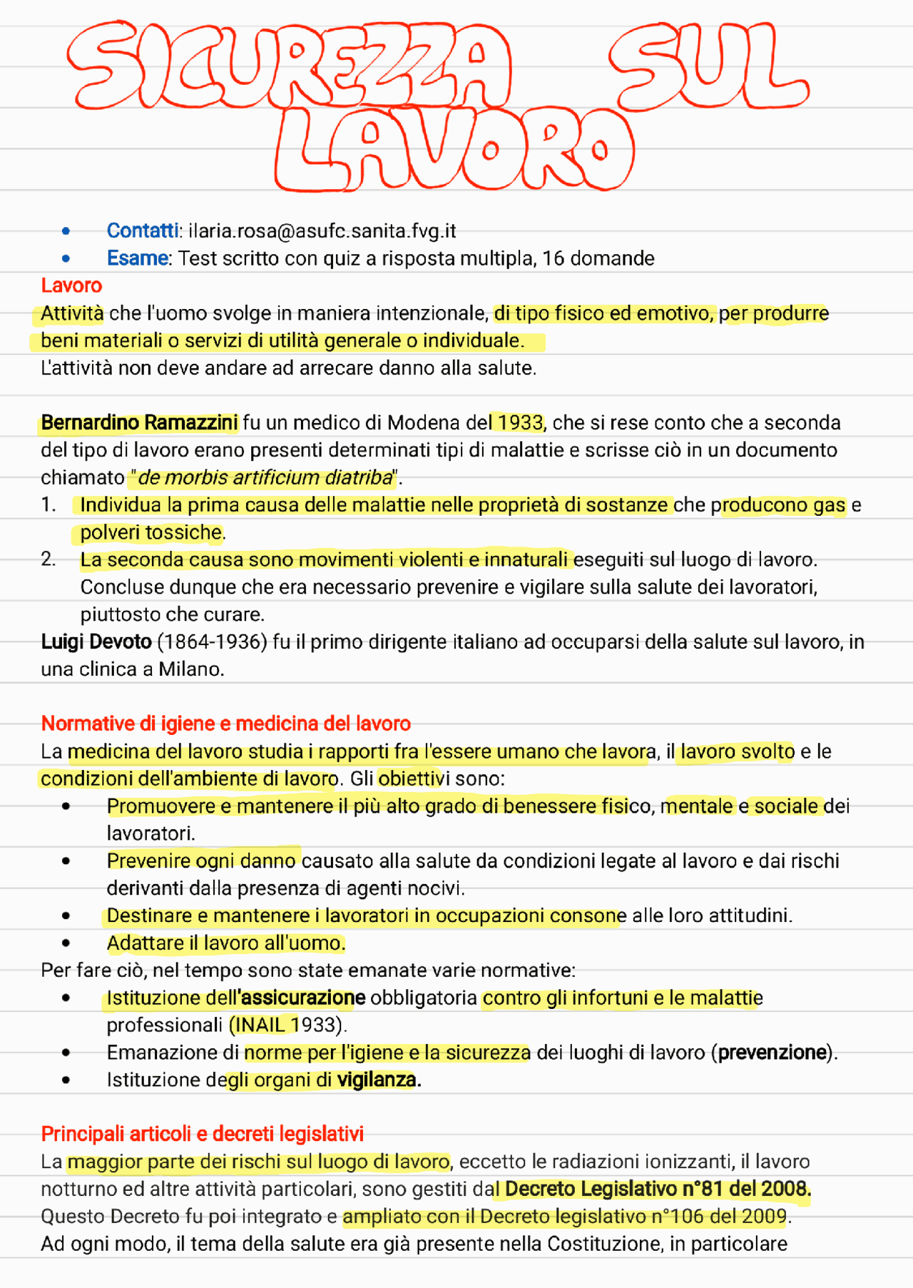 Sicurezza Sul Lavoro Dispense Di Infermieristica Docsity