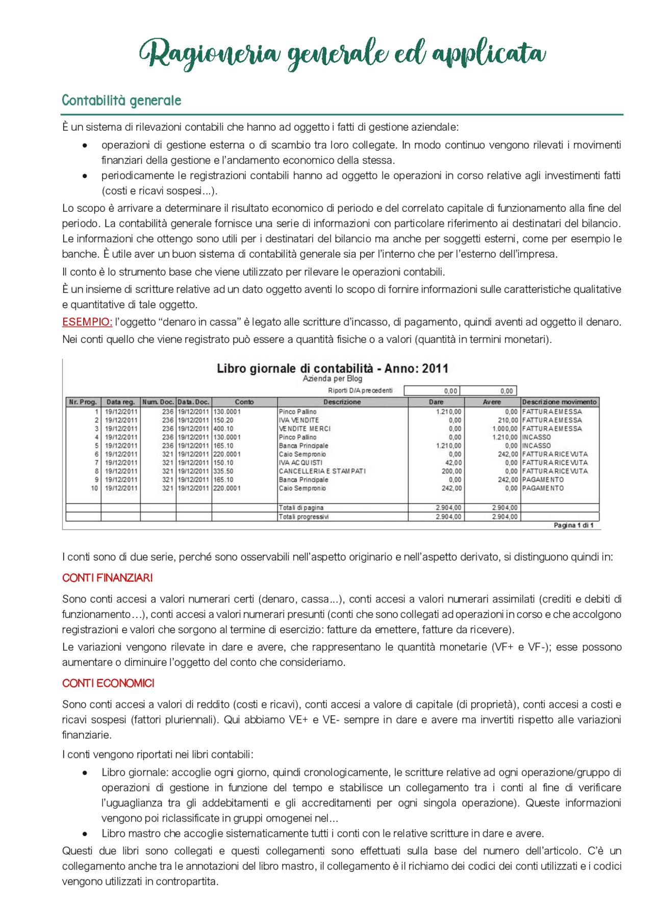 Appunti Ragioneria Generale Ed Applicata Appunti Di Ragioneria Docsity