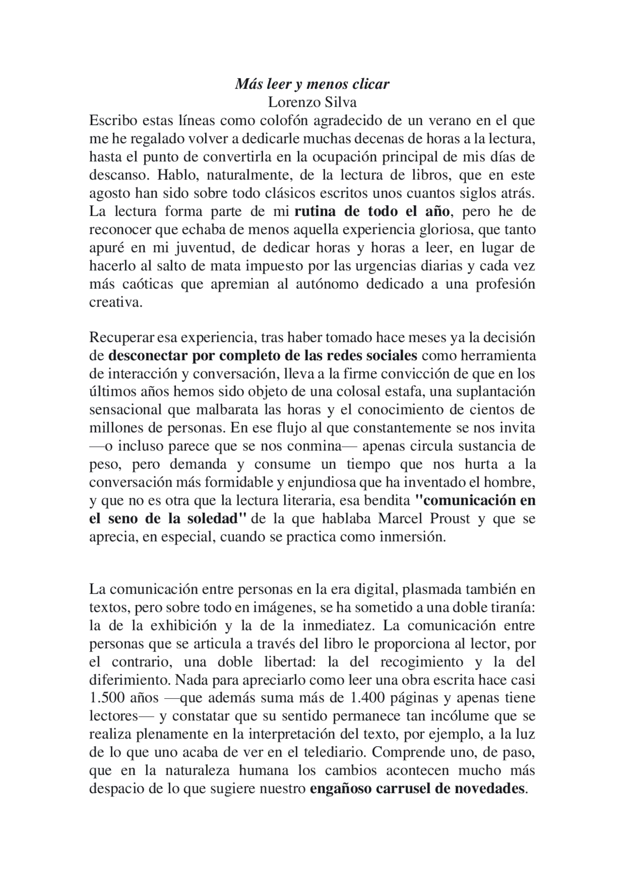 Texto Mas leer y menos clicar | Ejercicios de Lengua y Literatura | Docsity