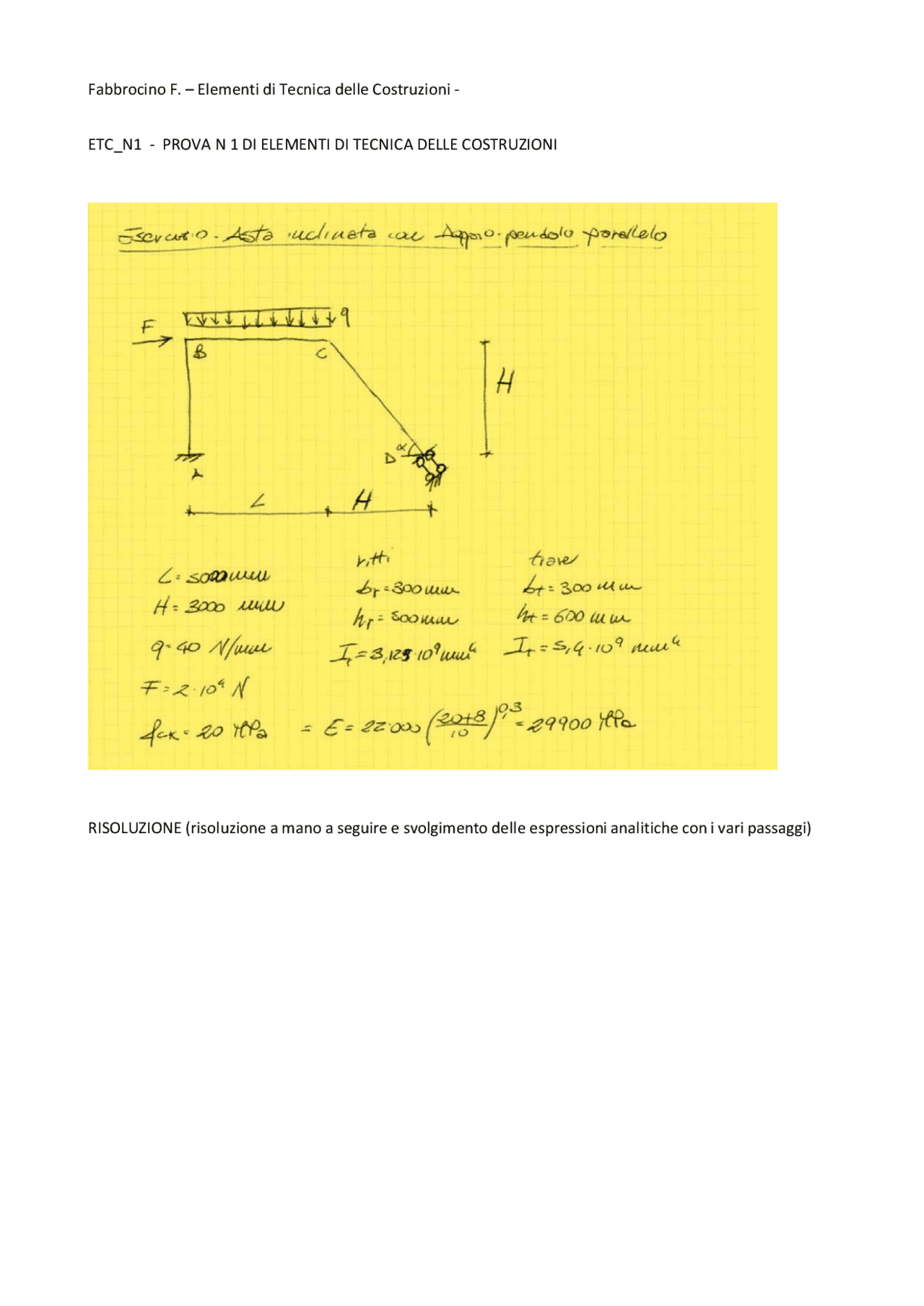 Elaborato 1 Elementi di Tecnica delle Costruzioni - UniPegaso L-7 ...