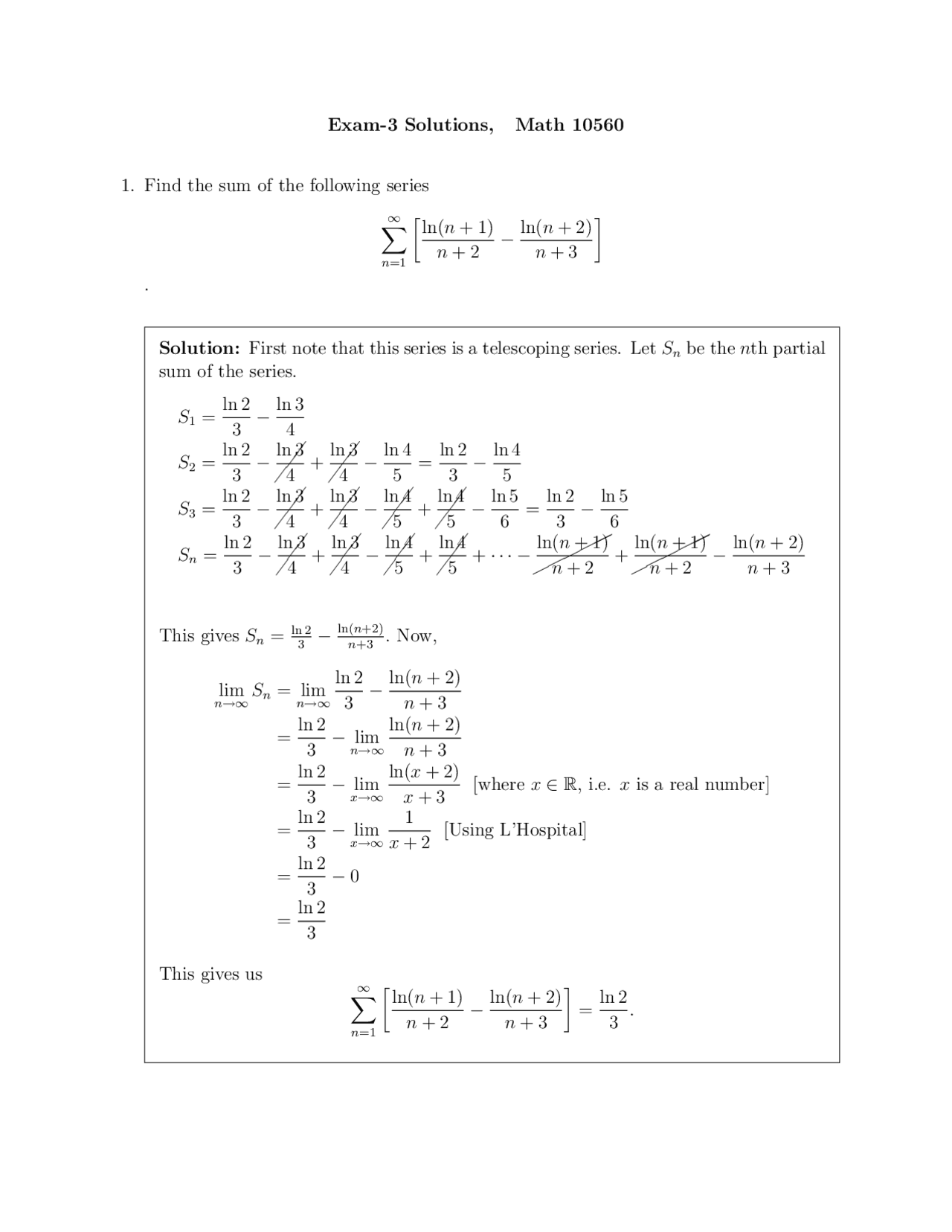 Exam-3 Solutions for Math 10560 | Exams Mathematics | Docsity