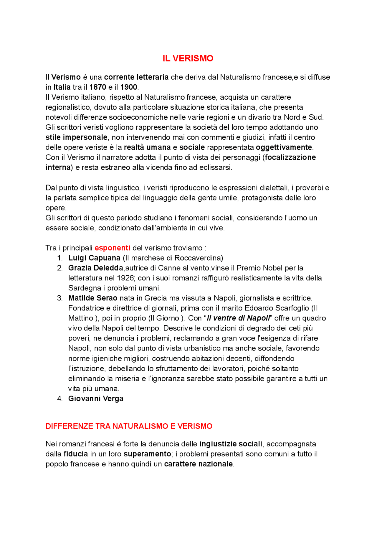 Il Verismo in letteratura italiana | Sbobinature di Italiano | Docsity