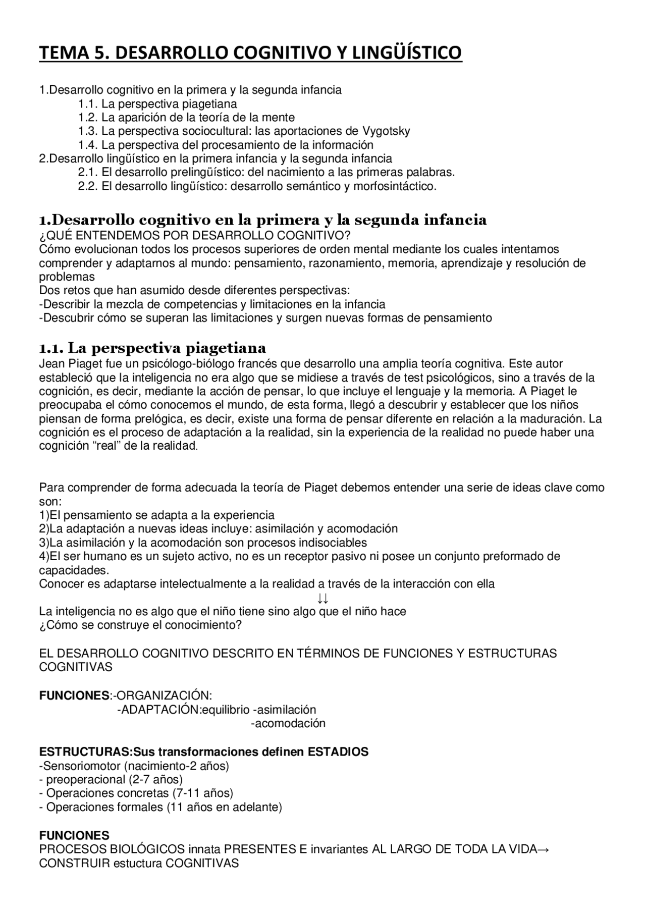 Ciclo Vital Tema 5 Desarrollo Cognitivo Resúmenes De Psicología Docsity