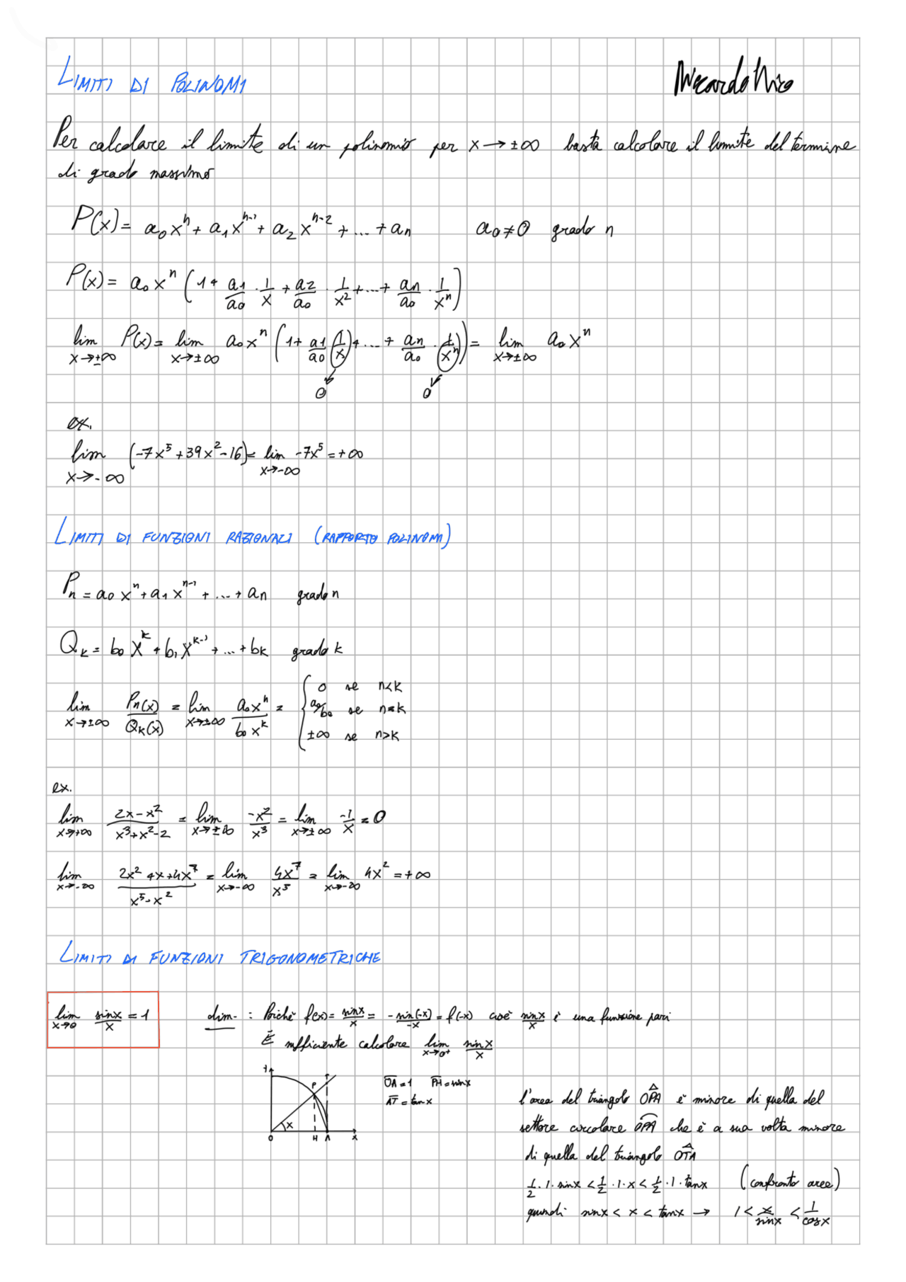 Limiti notevoli e successioni | Schemi e mappe concettuali di Analisi ...