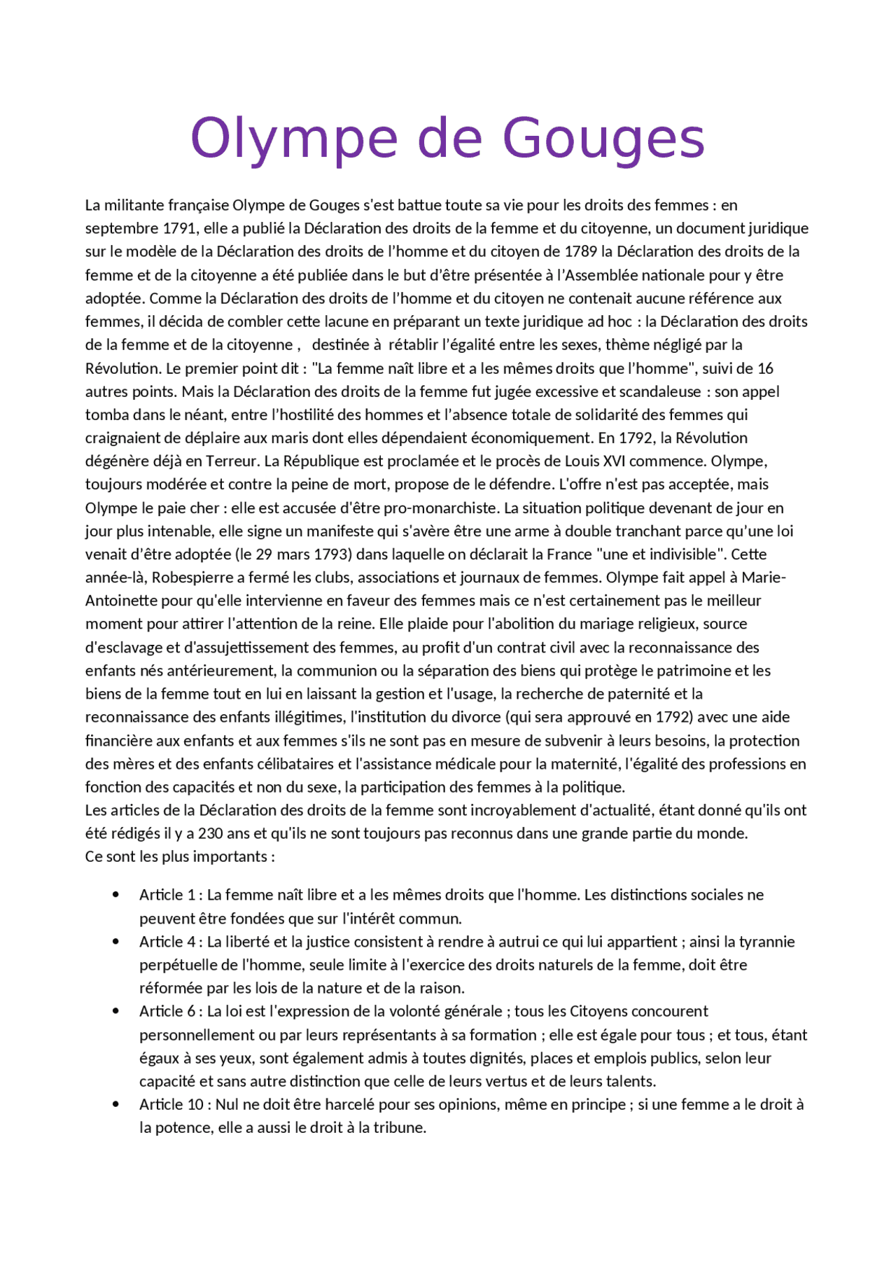 Olympe de Gouges e la Dichiarazione dei diritti della donna e della ...
