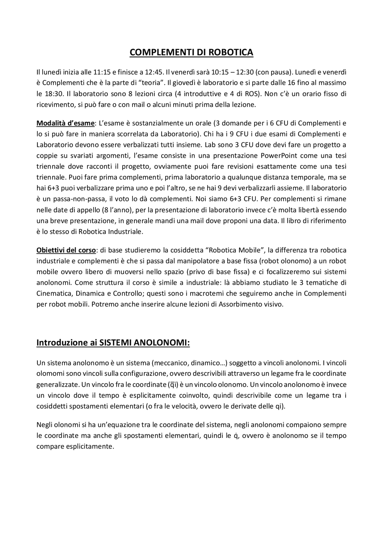 Complementi Di Robotica Sbobinature Di Robotica Docsity