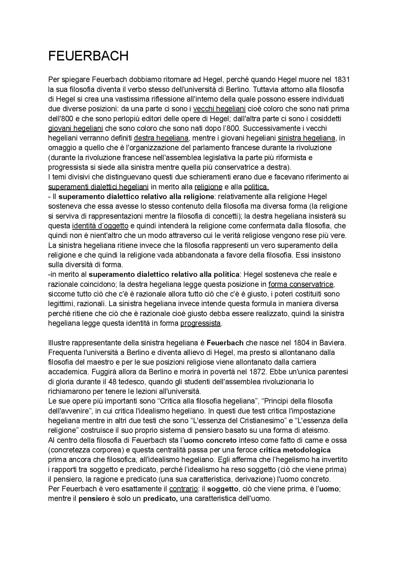 Appunti Presi A Lezione Su Feuerbach Appunti Di Filosofia Docsity
