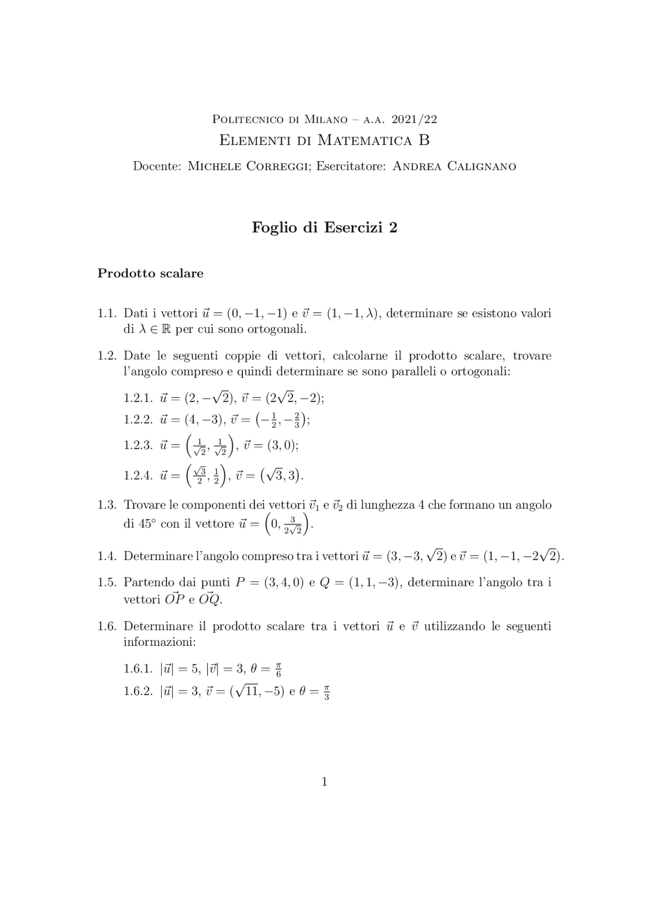 Esercizi e soluzioni | Esercizi di Matematica Generale | Docsity