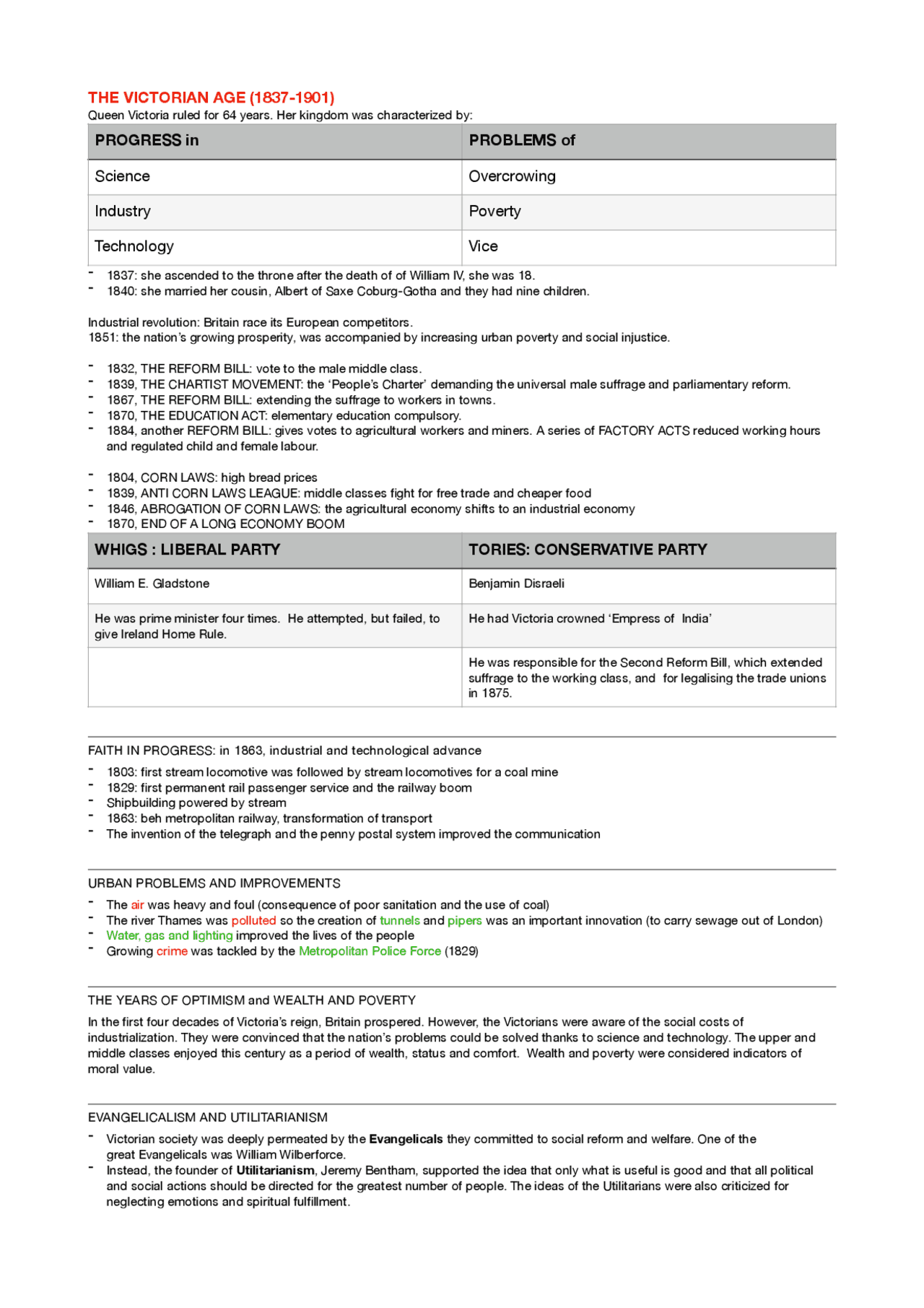 Victorian Age Contesto Storico Appunti Di Inglese Docsity