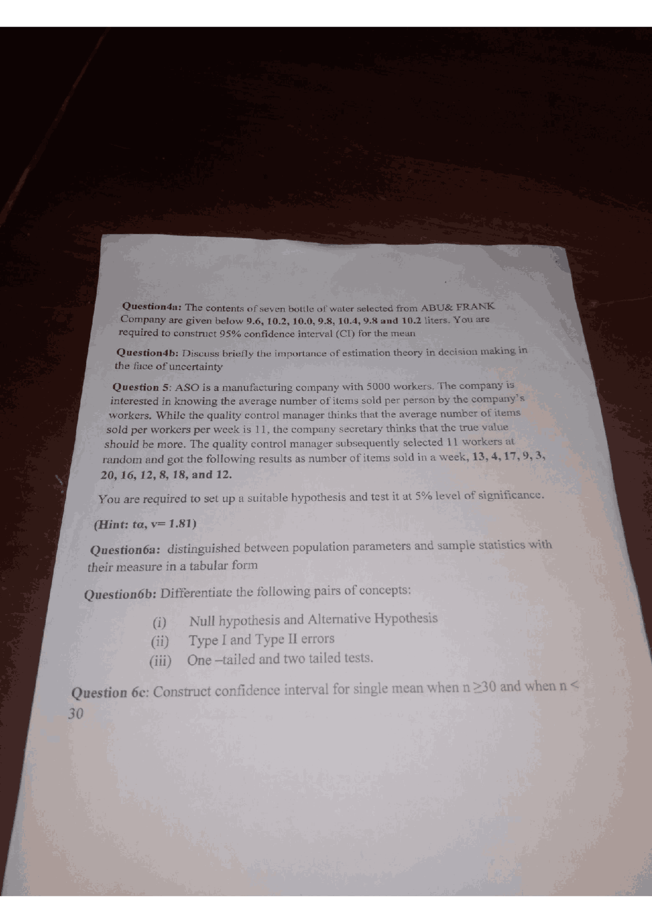 Statistics 211 Past Questions Exams Statistics Docsity