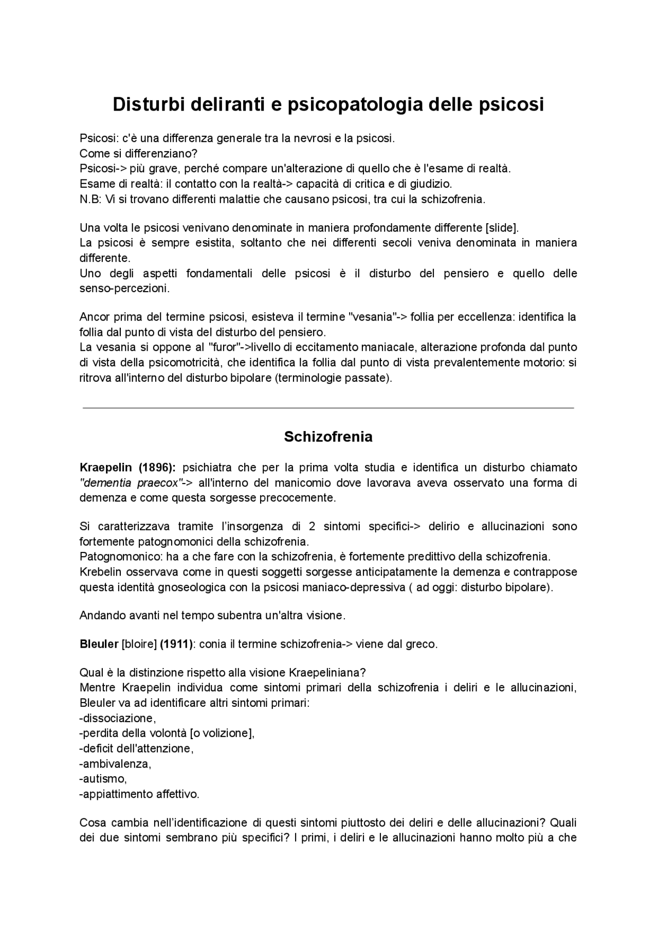 Disturbi Psichiatrici Appunti Di Psichiatria Docsity