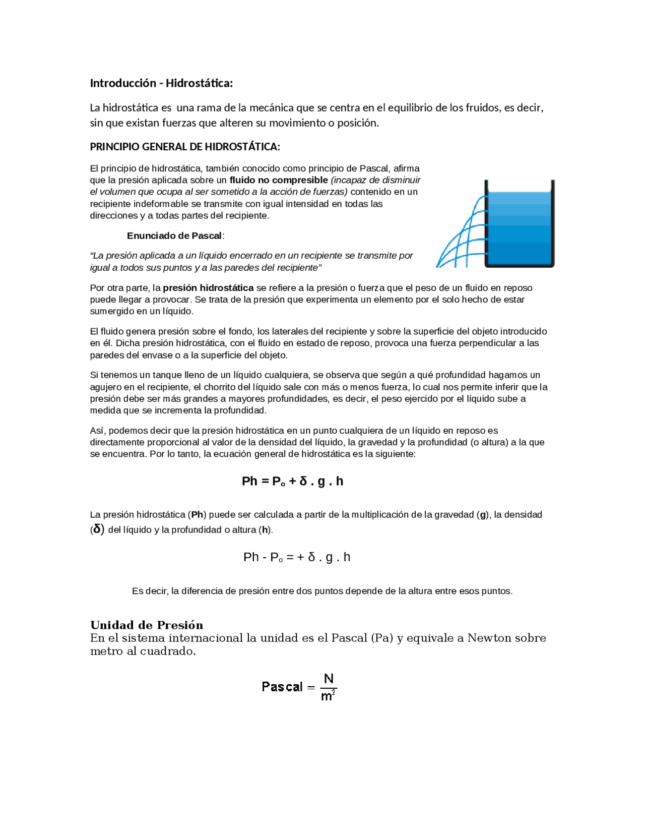 Introducción - Hidrostática | Apuntes de Física | Docsity