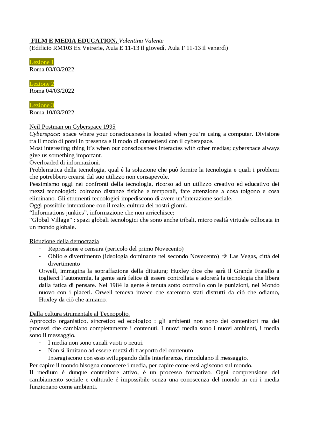 Film e media education | Appunti di Storia Dei Media | Docsity