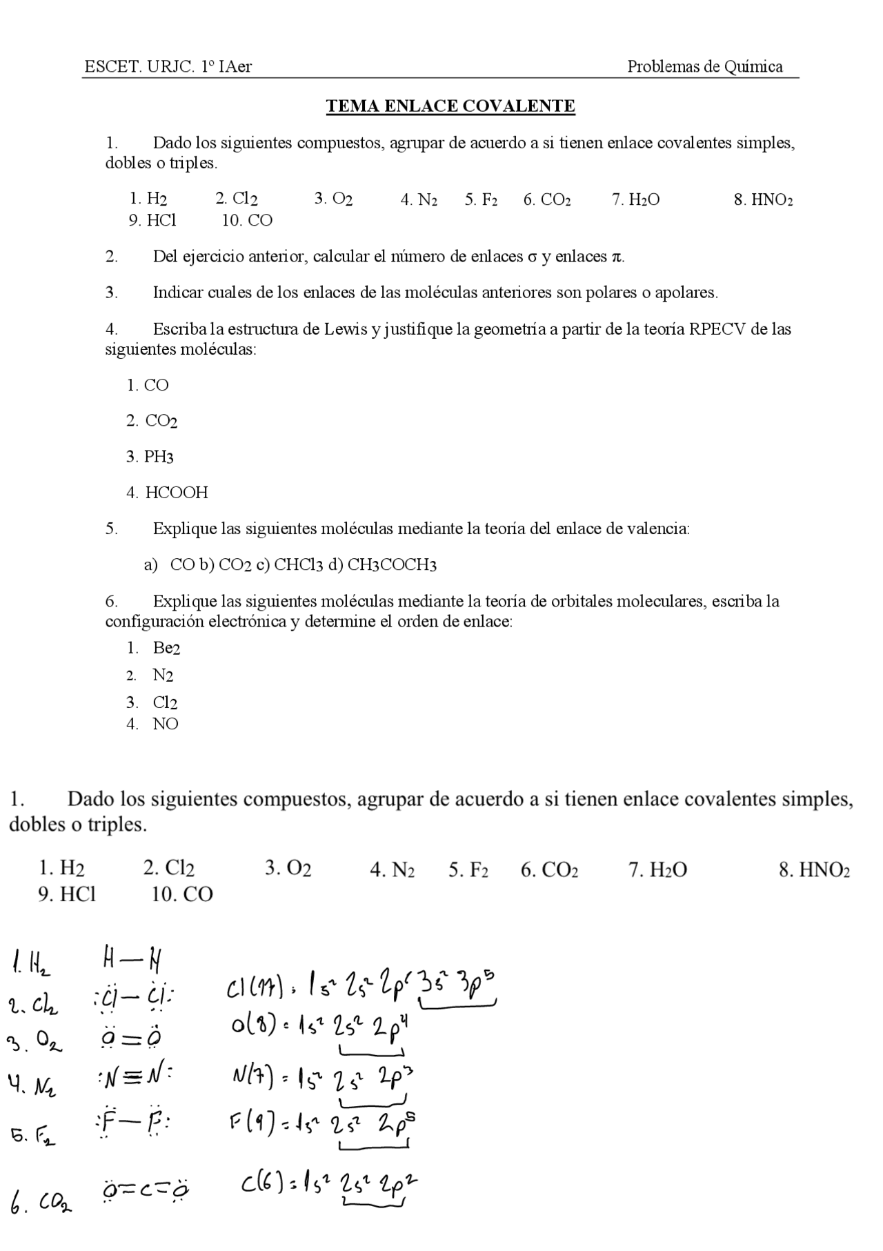 Ejercicios tema 3 quimica | Ejercicios de Química | Docsity