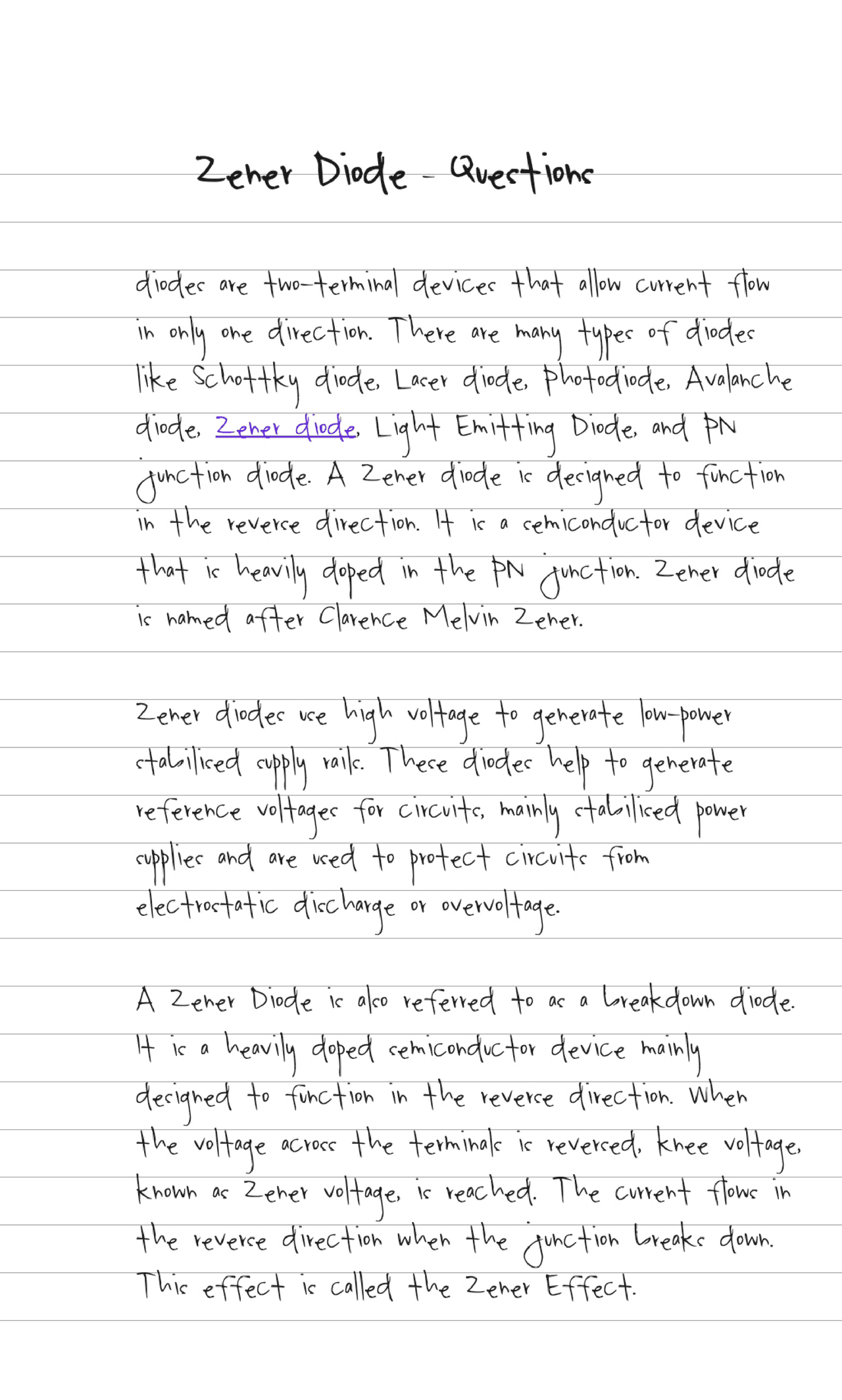 Zener Diode Questions And Answers