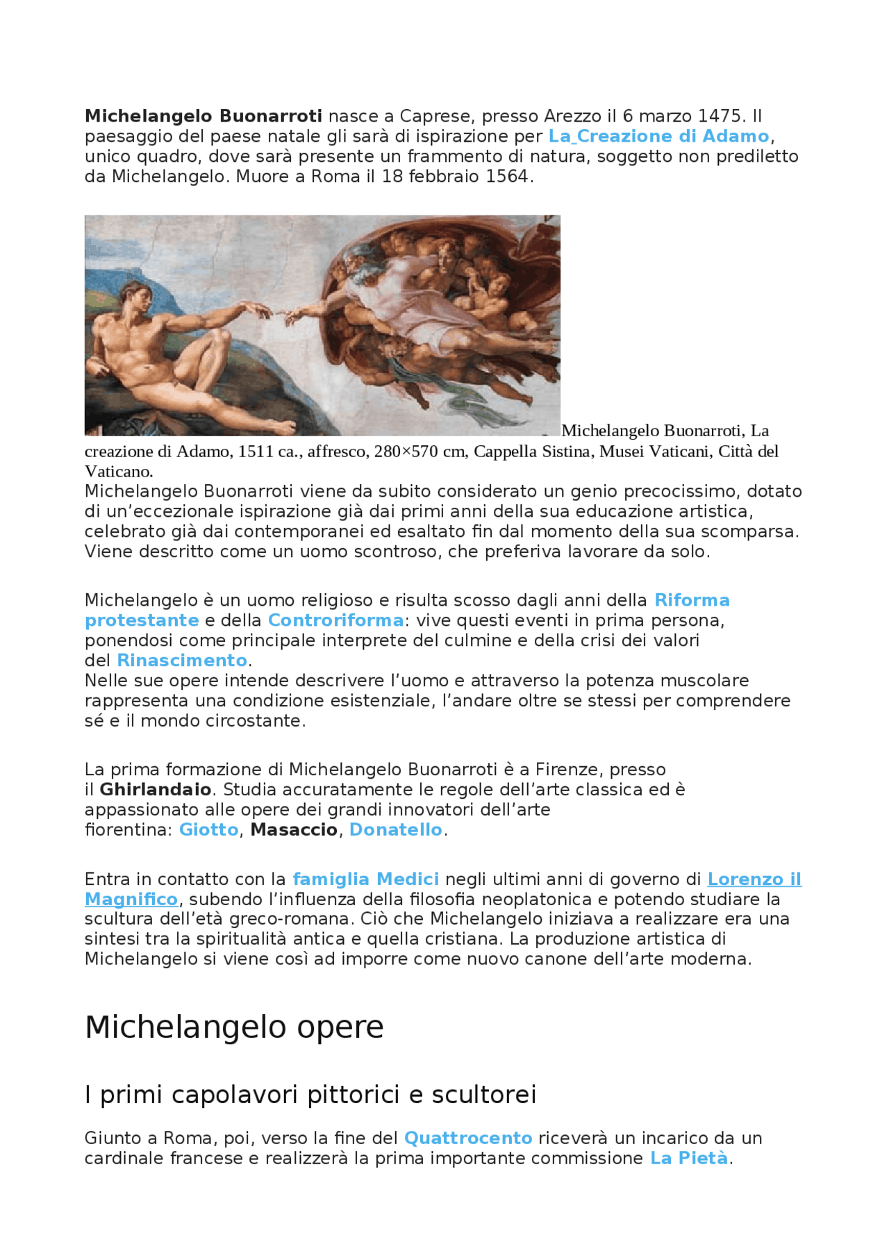 Michelangelo Buonarroti Schemi E Mappe Concettuali Di Elementi Di