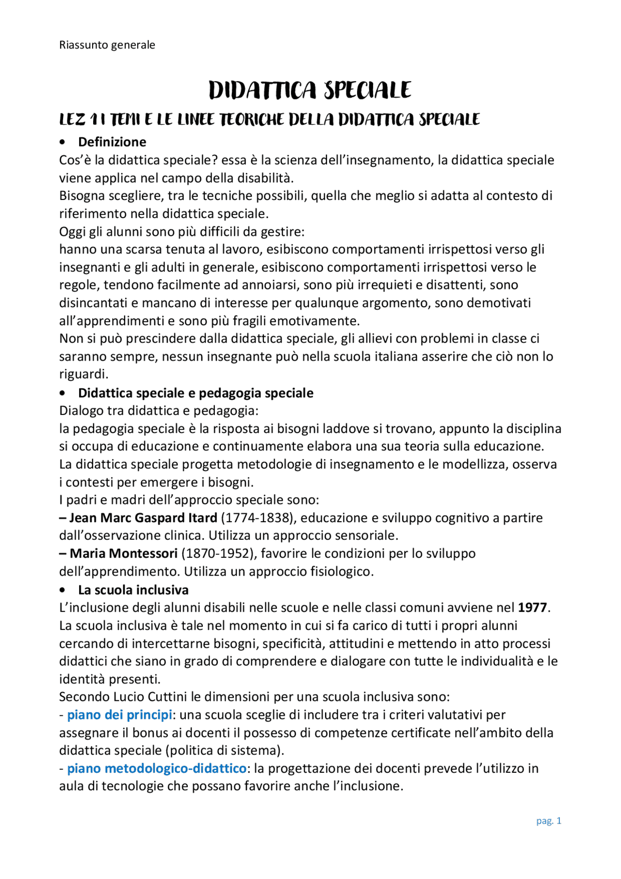DIDATTICA SPECIALE - Riassunto generale | Appunti di Didattica generale ...