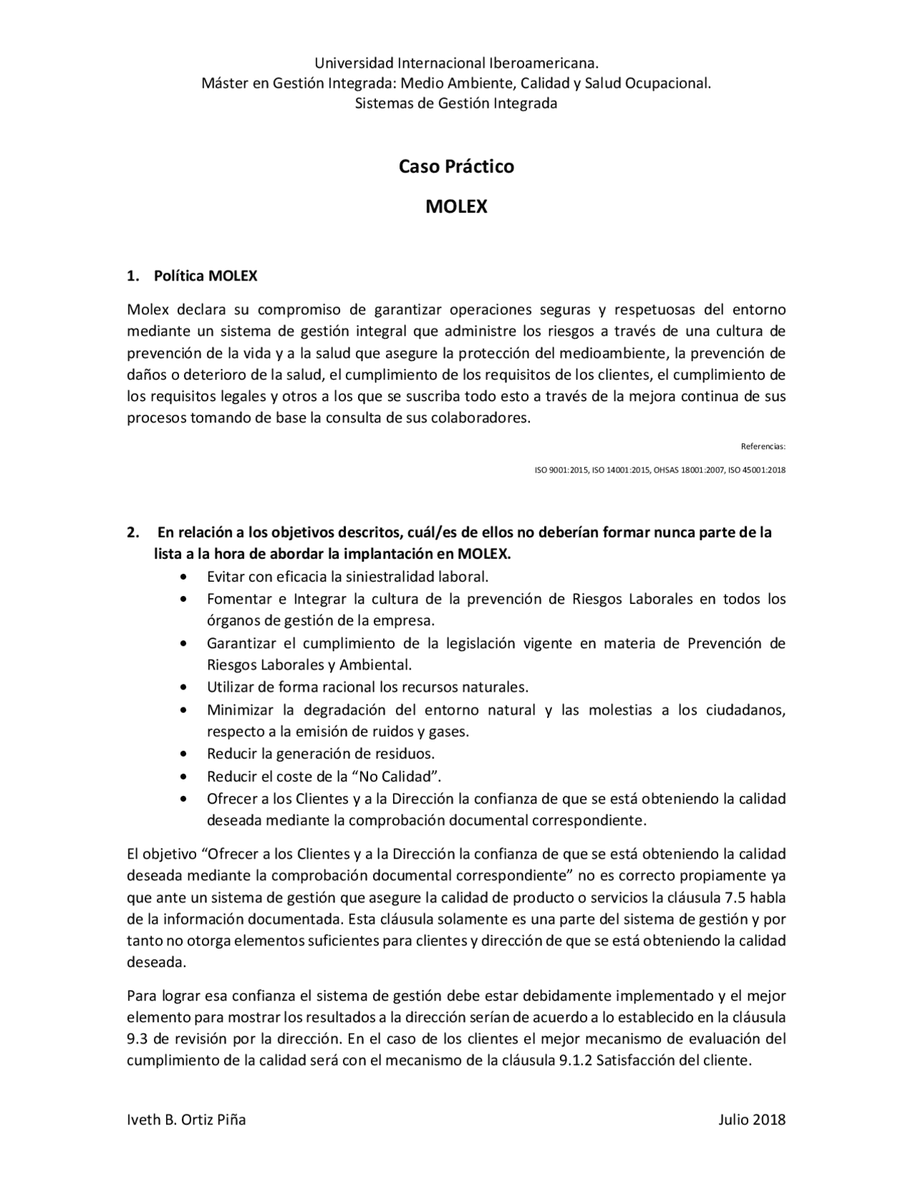 Analisis De Caso De Molex Ejercicios De Derecho Ambiental Docsity