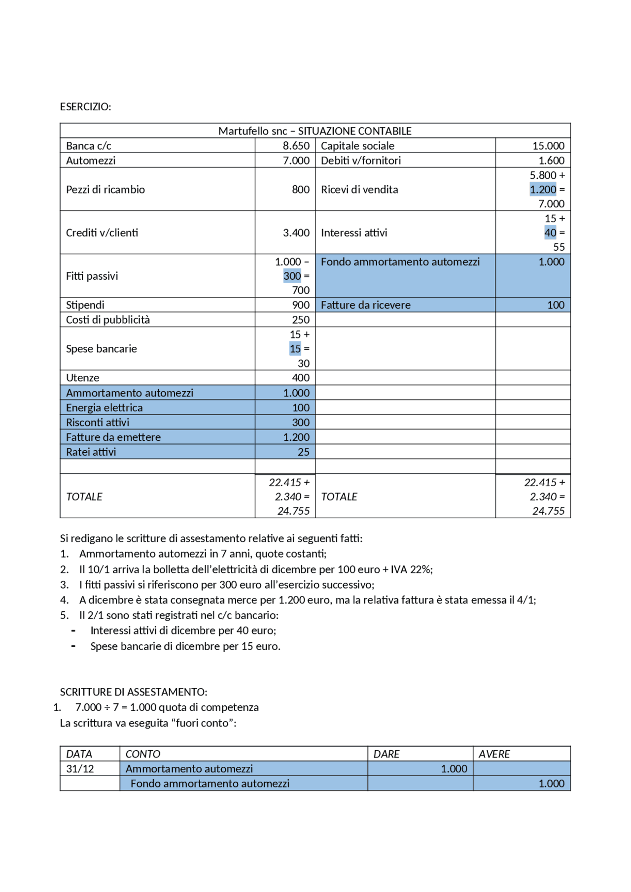 Esercizi Ragioneria Generale Esercizi Di Ragioneria Docsity