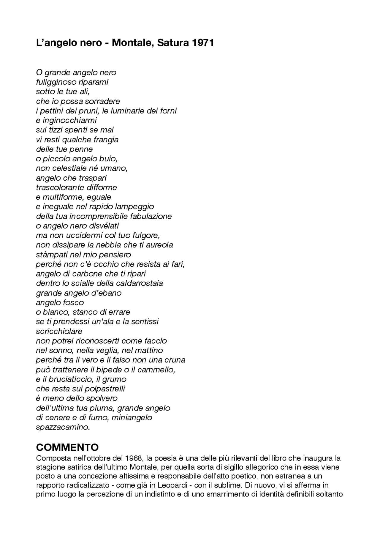 L'angelo Nero, Montale (analisi e commento) | Appunti di Letteratura ...
