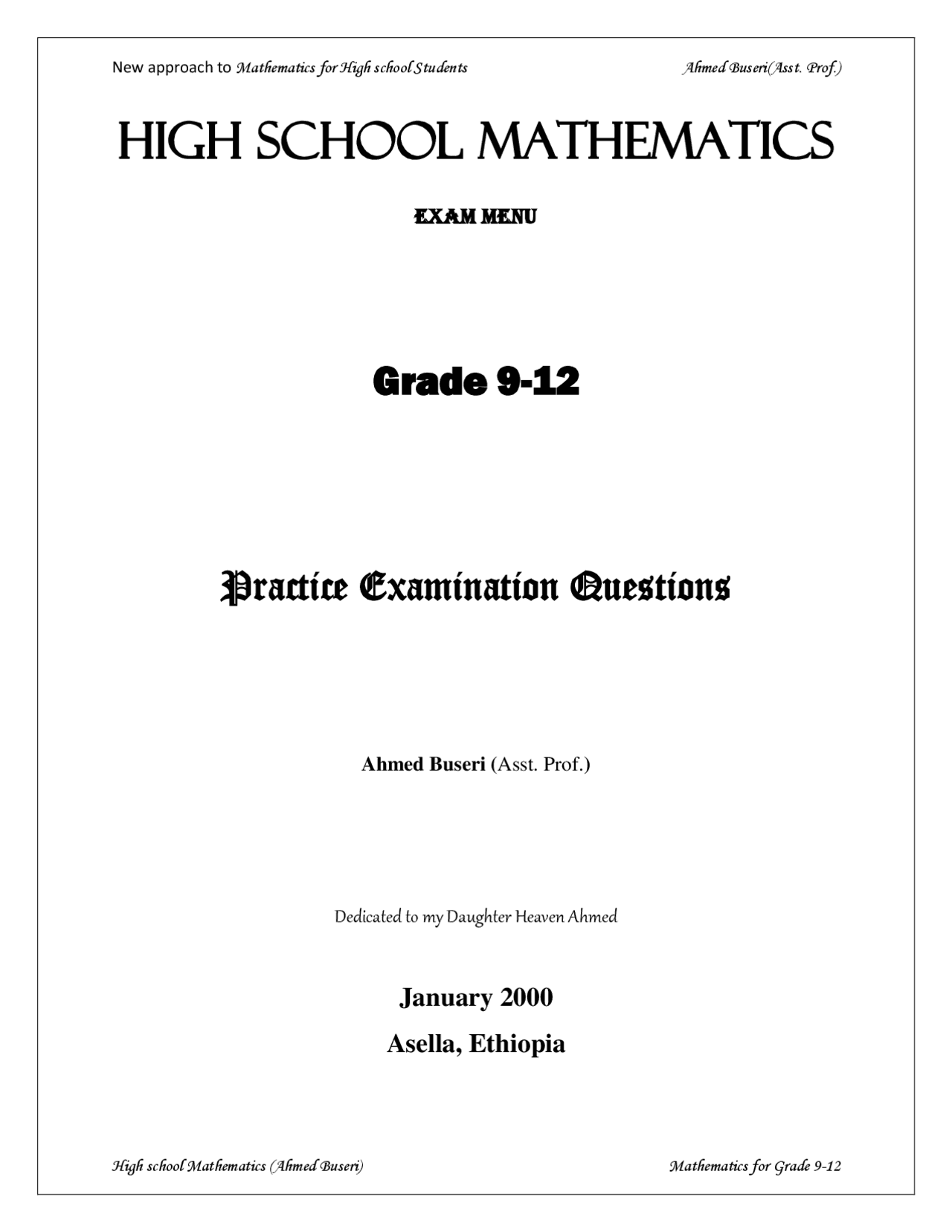 GRADE 9-12 mathematics | Exams Mathematics | Docsity