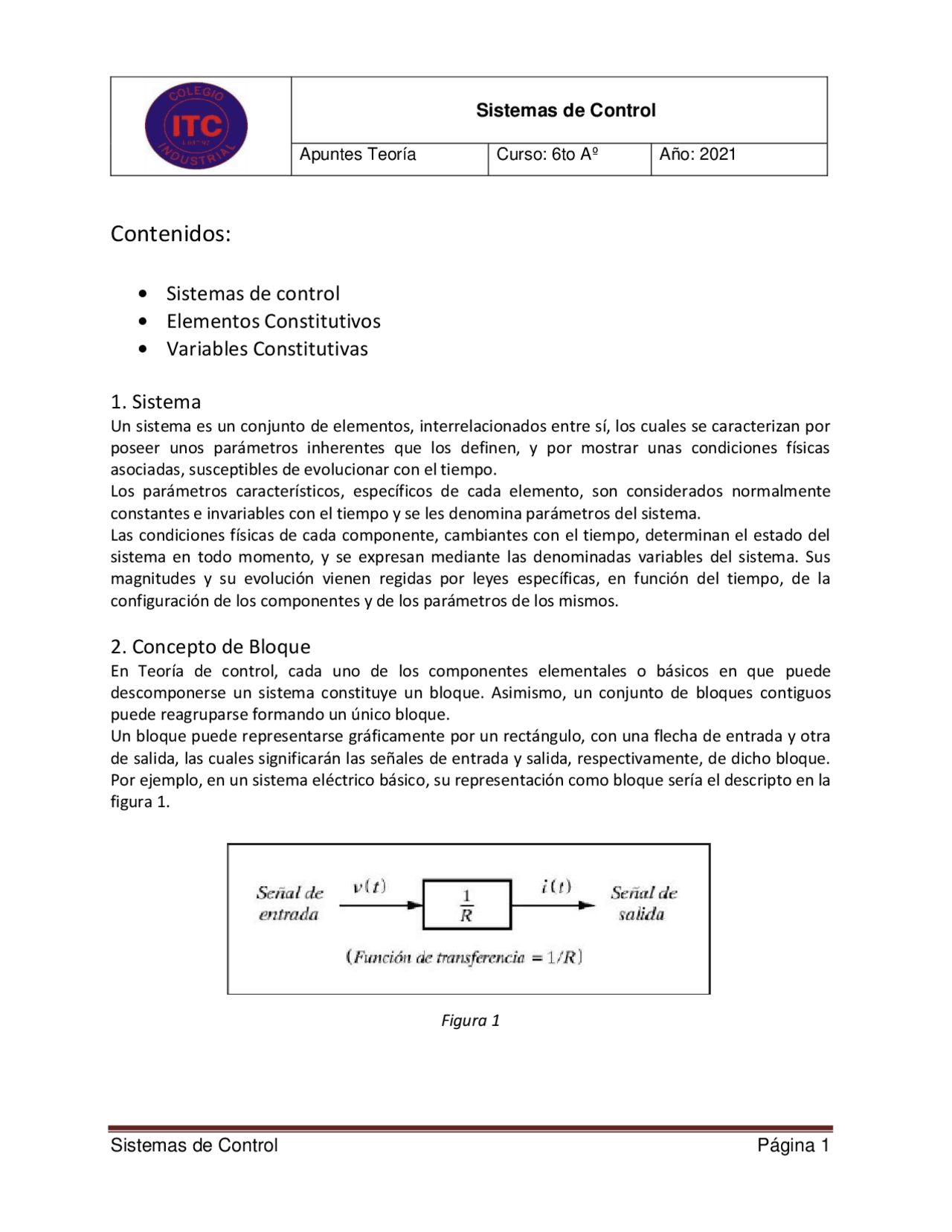 Unidad 1 Sistemas De Control Resúmenes De Sistemas De Control Docsity