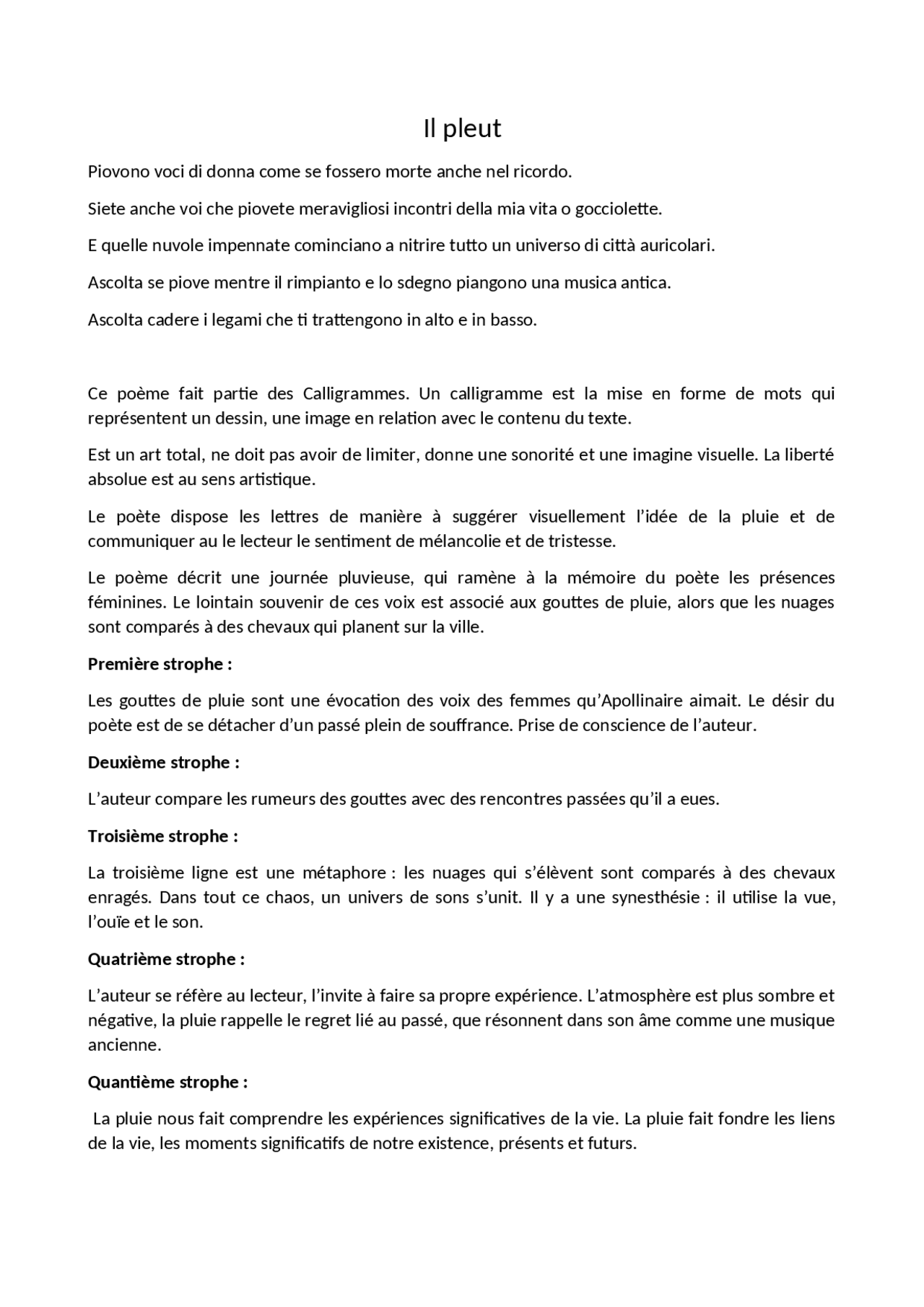 Il pleut di Apollinaire | Dispense di Francese | Docsity