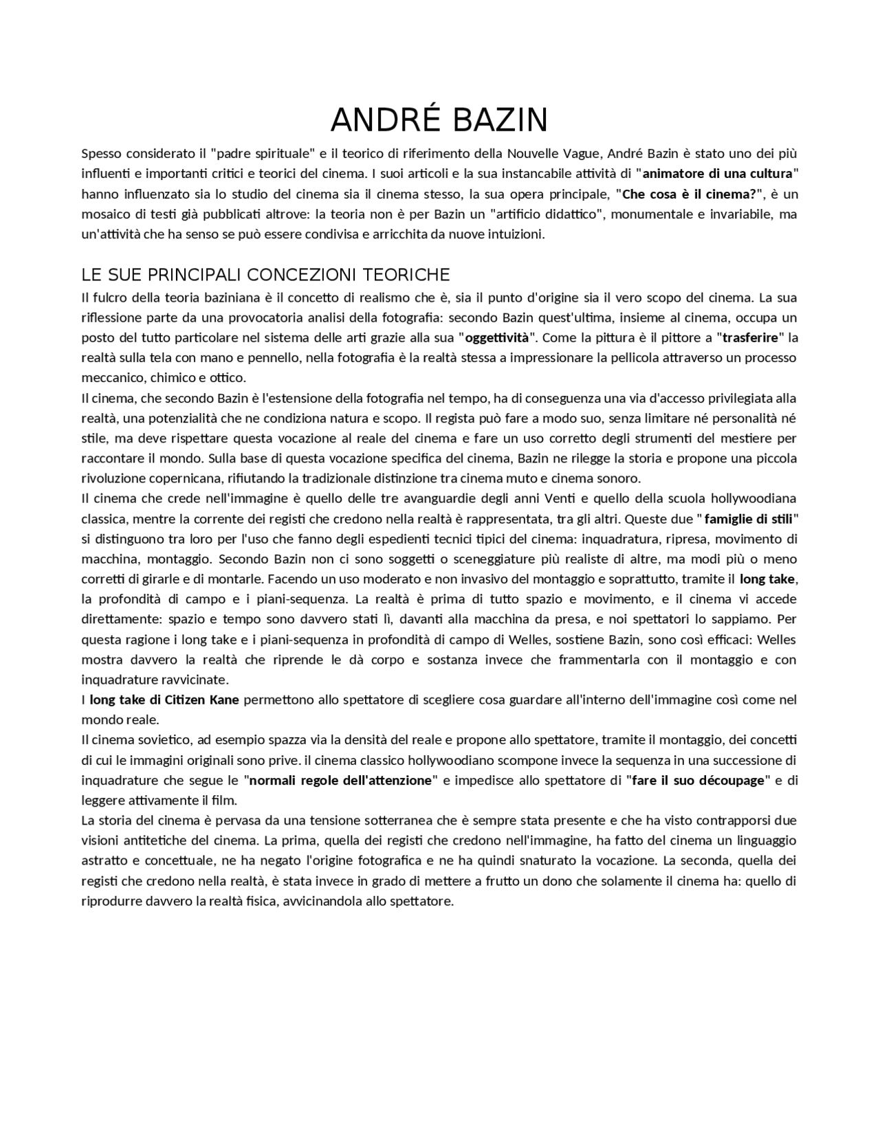 Schema Di Andre Bazin Schemi E Mappe Concettuali Di Storia E Critica