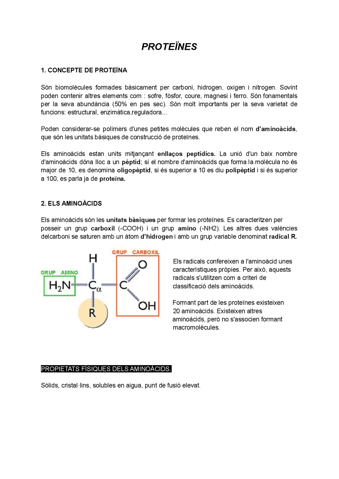 Resumen proteinas 1r bachillerato | Esquemas y mapas conceptuales de Biología | Docsity