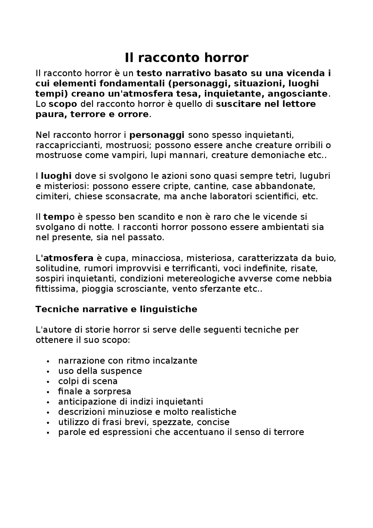 Genere letterario: horror | Schemi e mappe concettuali di Italiano ...
