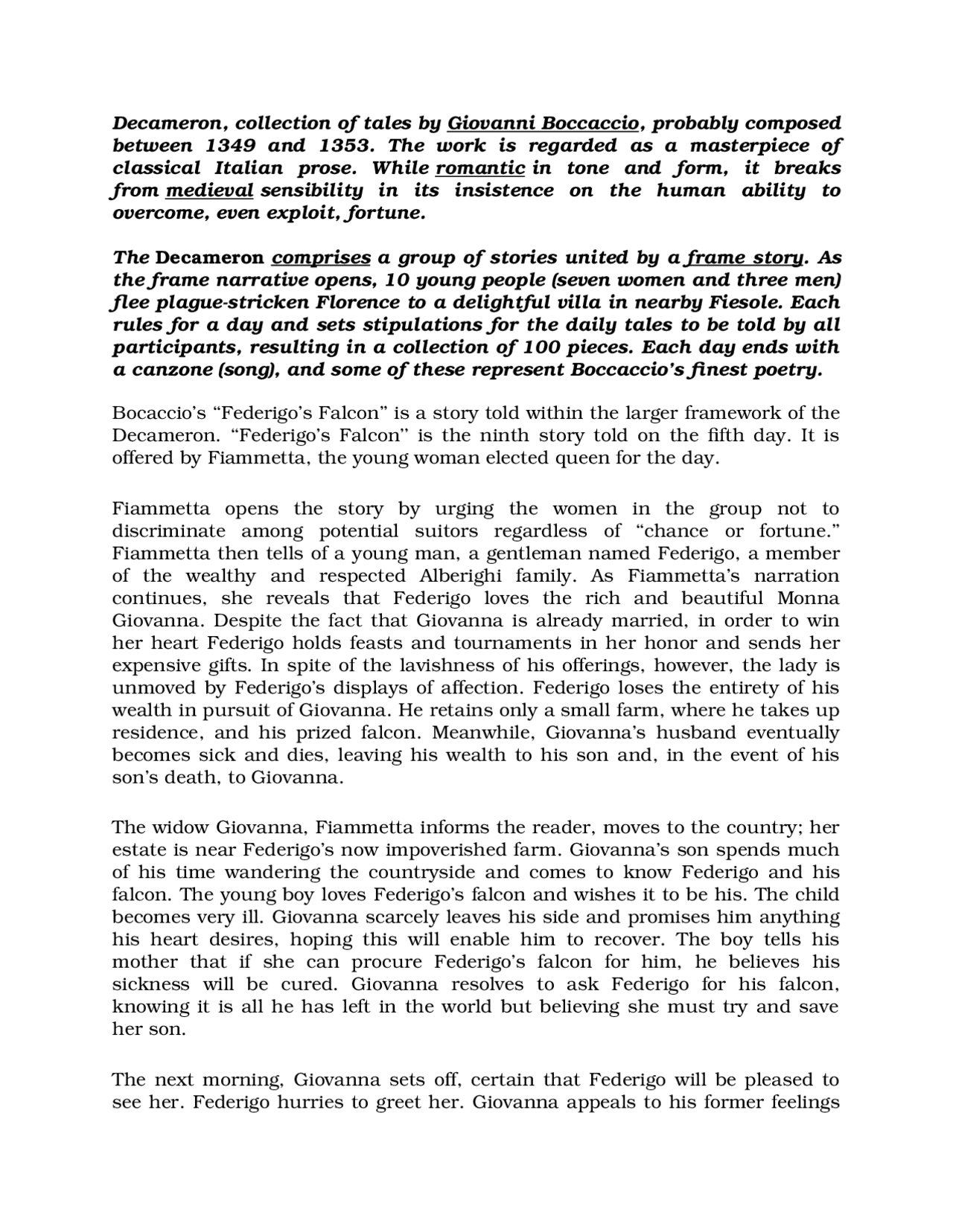 Decameron Book Summary Summaries English Docsity