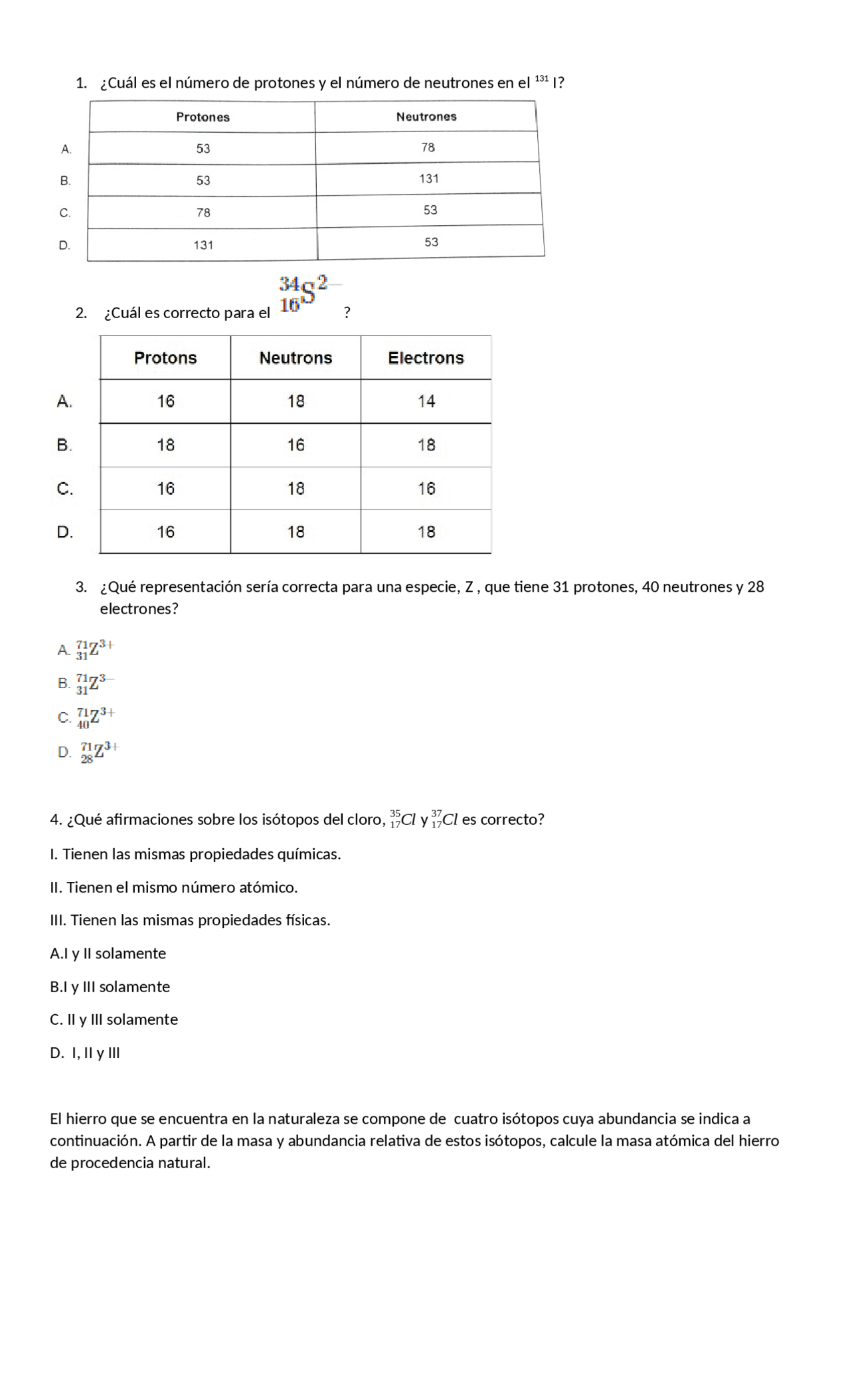 Ejercicios Sobre Estructura Atómica Ejercicios De Química Docsity