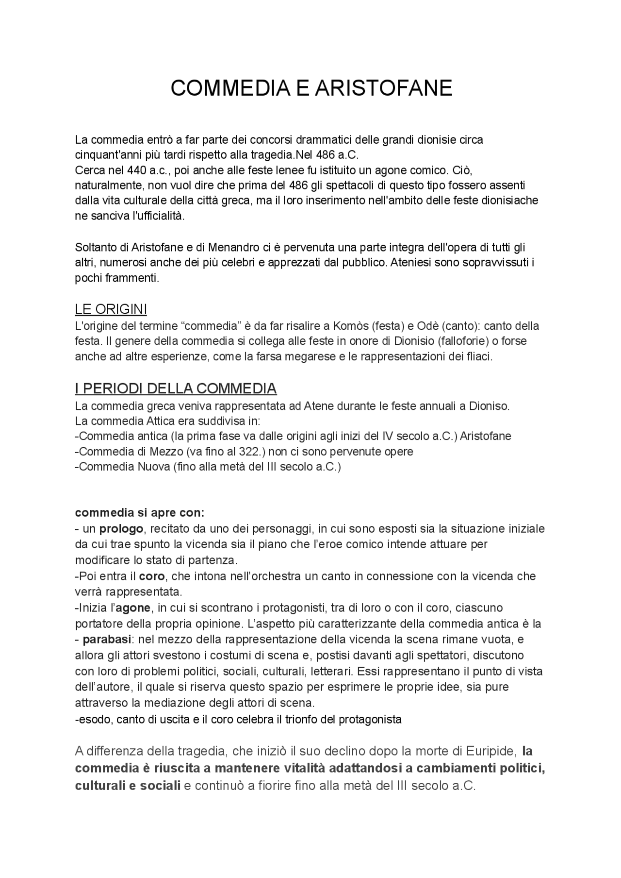 Commedia E Aristofane Appunti Di Greco Docsity