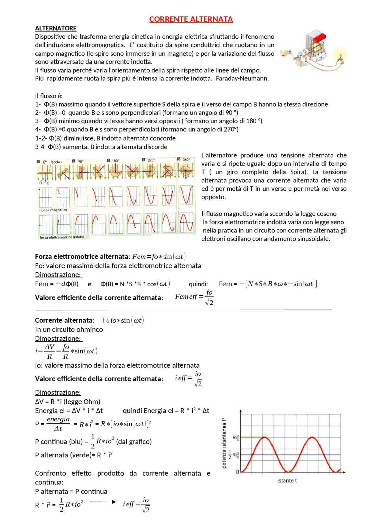 Appunti Corrente Alternata Schemi E Mappe Concettuali Di Fisica Docsity