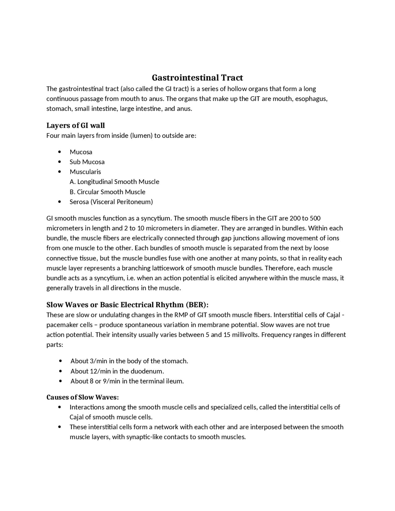 Gastrointestinal Tract | Study notes Physiology | Docsity