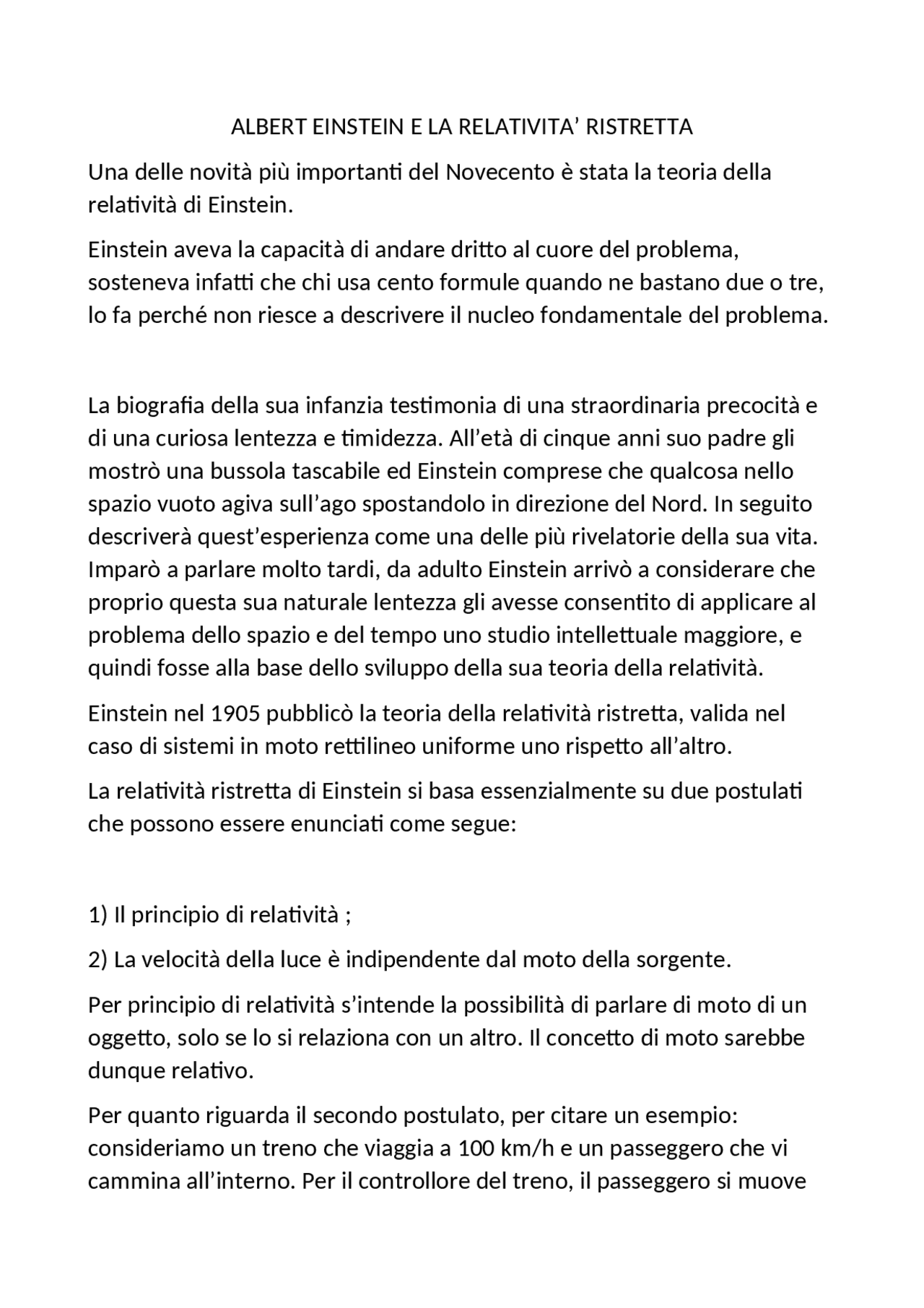 Appunti Su Albert Einstein E La Relatività Appunti Di Fisica Docsity