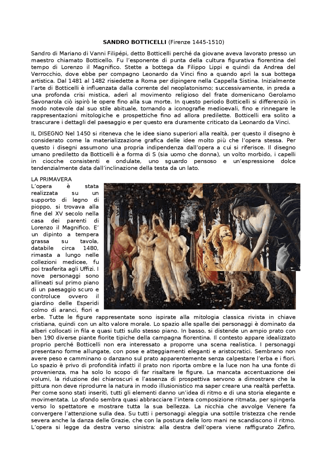 SANDRO BOTTICELLI - VITA E OPERE PRINCIPALI | Schemi e mappe concettuali di Elementi di storia ...