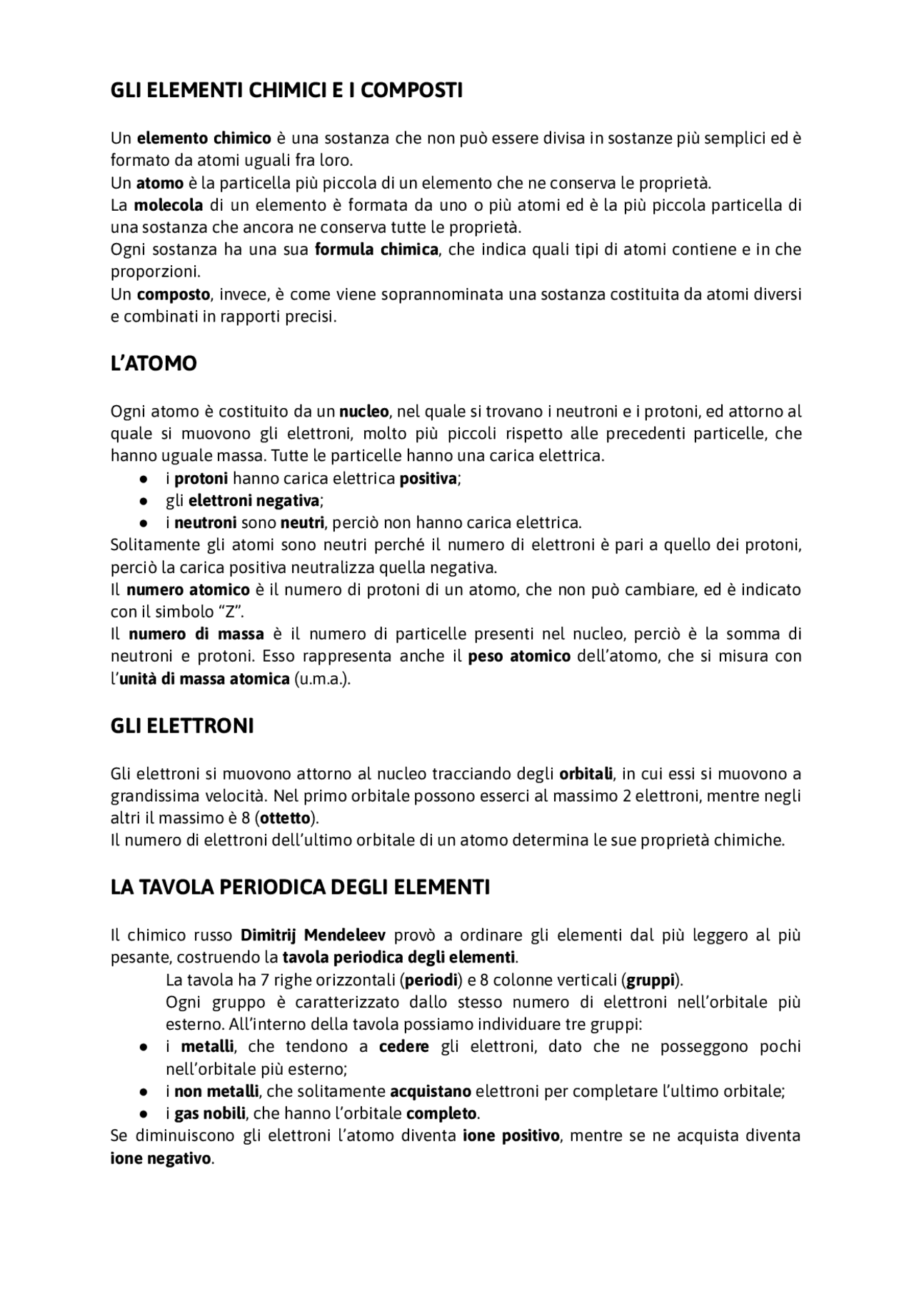 GLI ELEMENTI CHIMICI E I COMPOSTI | Appunti di Biologia | Docsity