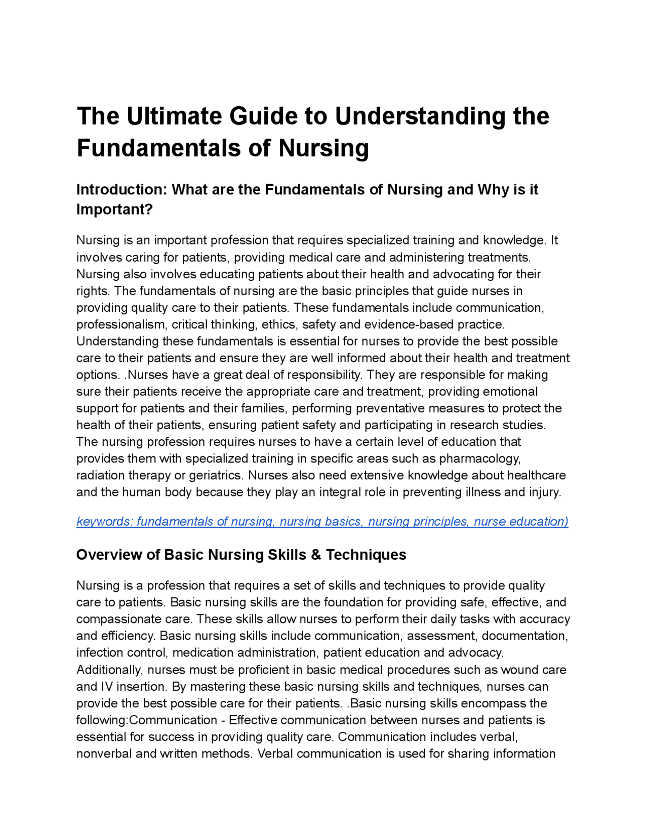 FUNDAMENTALS OF NURSING | Study notes Nursing | Docsity