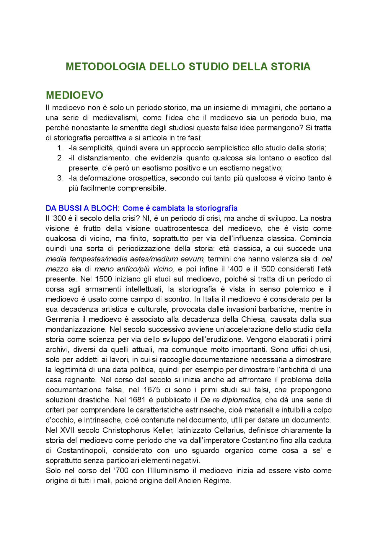 Appunti metodologia dello studio della storia. | Appunti di Storia Medievale | Docsity