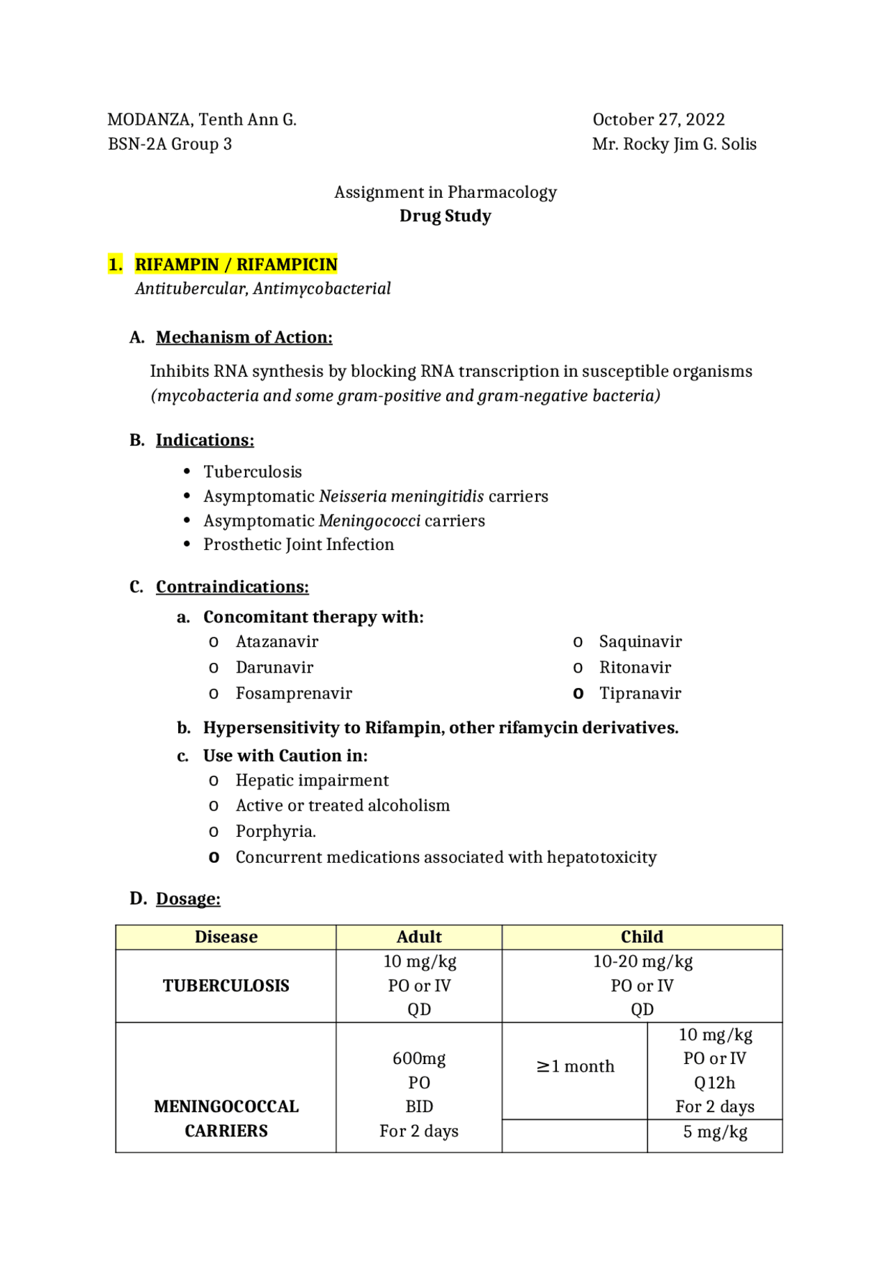 Drug Study of 5 Basic Drugs (RIPE, Antimicrobial) | Assignments ...