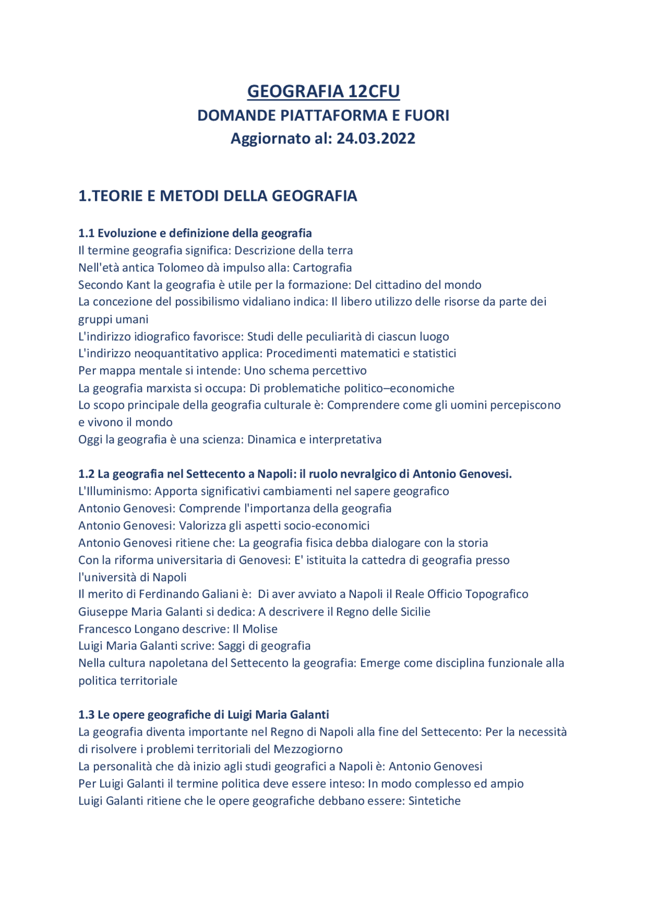 Geografia L10 LETTERE PEGASO | Prove d'esame di Geografia | Docsity