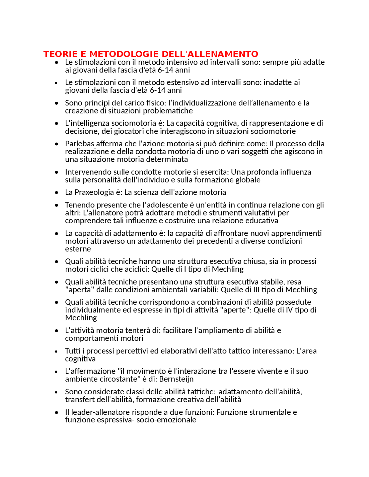 TEORIE E METODOLOGIE DELL'ALLENAMENTO | Prove d'esame di Teoria E ...