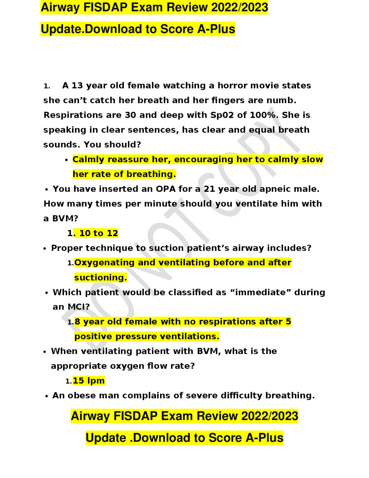 Airway FISDAP Exam Review 2022/2023 Update .Download to Score A-Plus ...