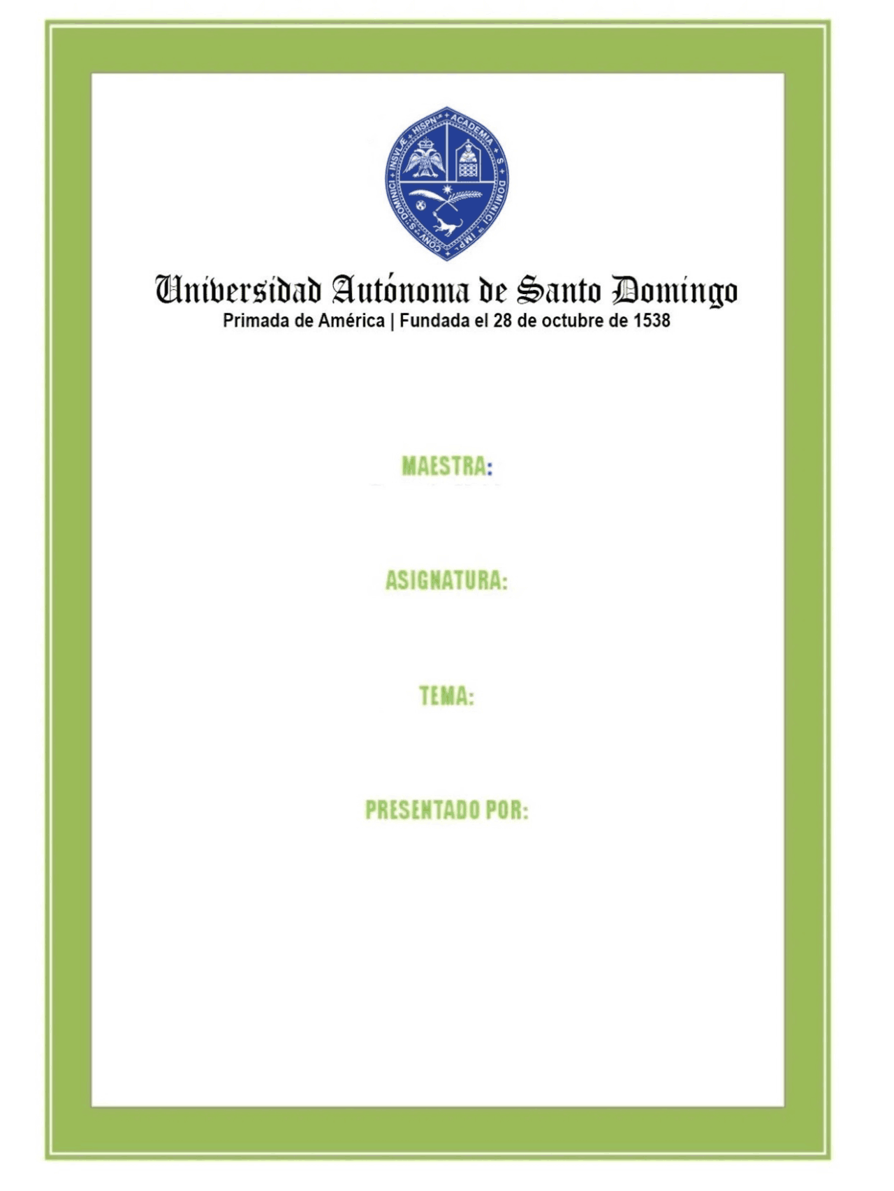 Hoja de presentación para trabajos | Esquemas y mapas conceptuales de Física | Docsity