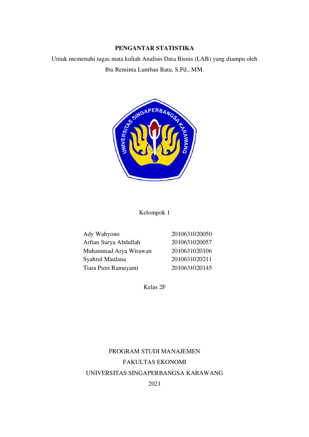 Pengantar Statistika Ekonomi | Lecture notes Economic statistics | Docsity