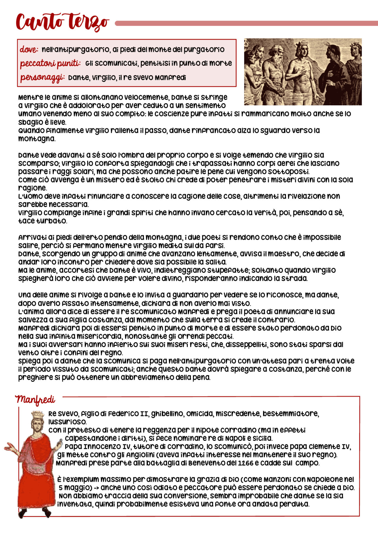 Dante, Purgatorio III: riassunto e personaggi | Schemi e mappe ...