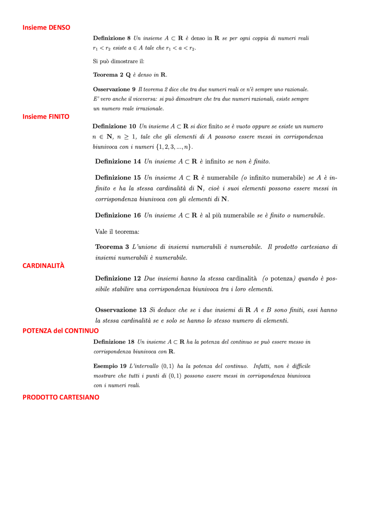 Domande Teoria MATEMATICA GENERALE, prof. Vigna ECONOMIA unito ...