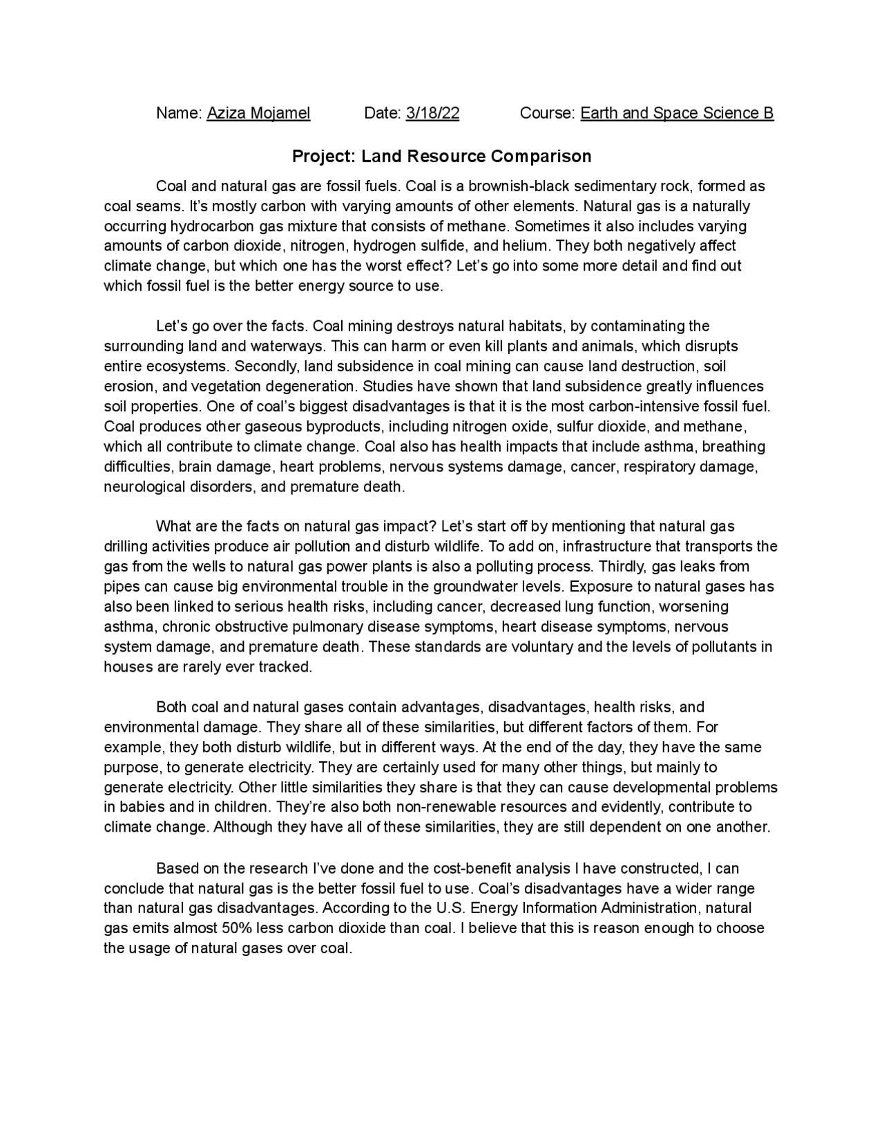 Project Land Resource Comparison Essays High School Earth Science