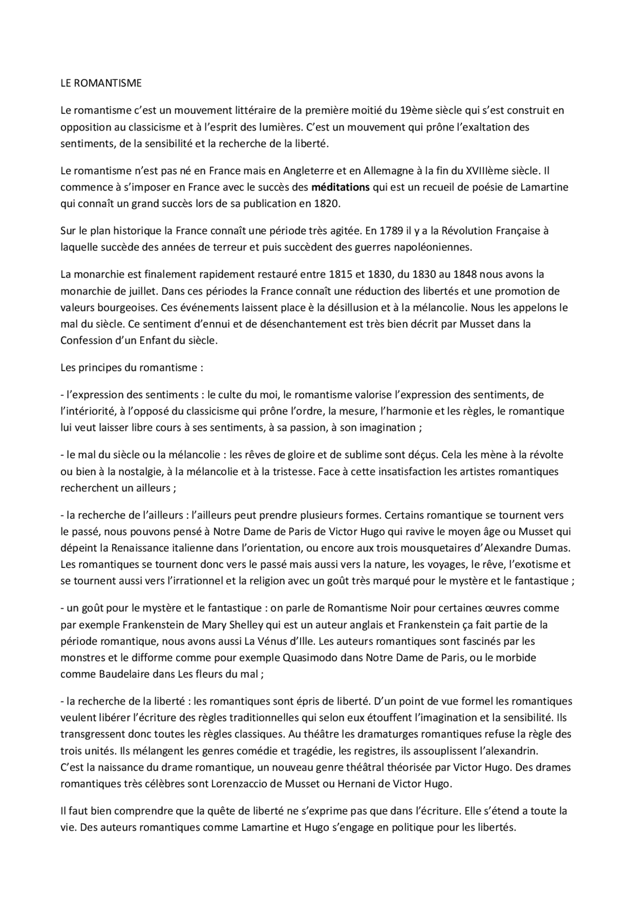 Le Romantisme Sintesi Schemi E Mappe Concettuali Di Francese Docsity